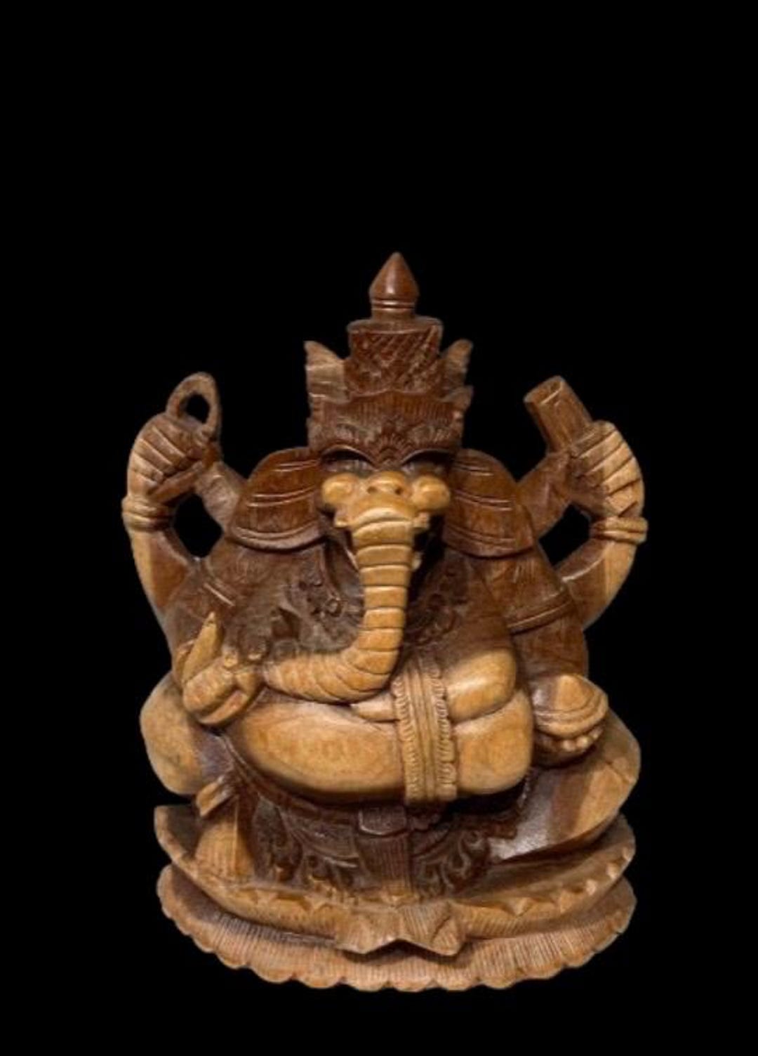 Vintage Large Lord Ganesha Wooden Hand Carved Statue, Ganapati Vinayaka ...