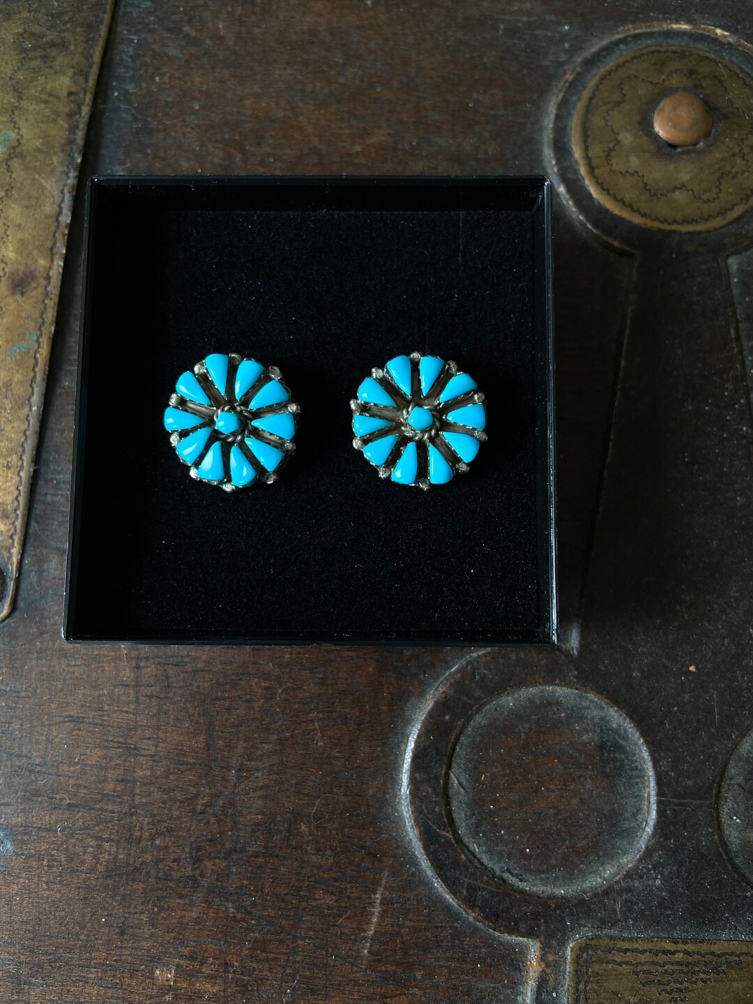 NAVAJO Vintage Silver Turquoise Earrings With Posts, FM Begay ...