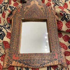 Artisanal North African Mirror, Handcrafted Folkart, Solid Wood Frame ...