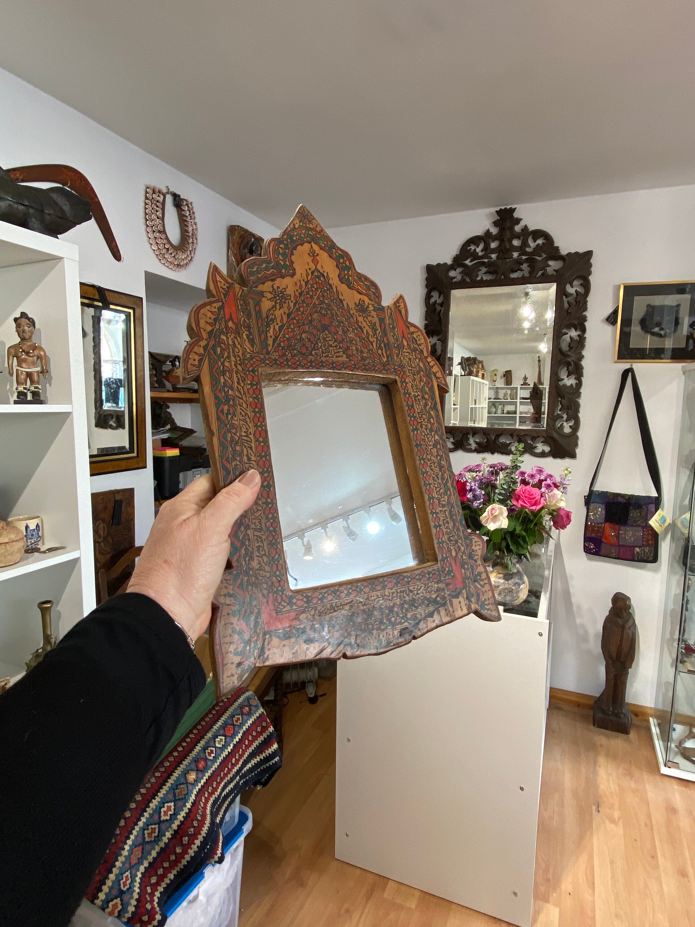 Artisanal North African Mirror, Handcrafted Folkart, Solid Wood Frame ...