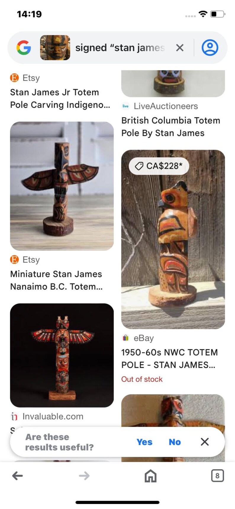 TOTEM POLE , Stanley James (signed) - Made in Nanaimo, BC, 1950 or 60s ...