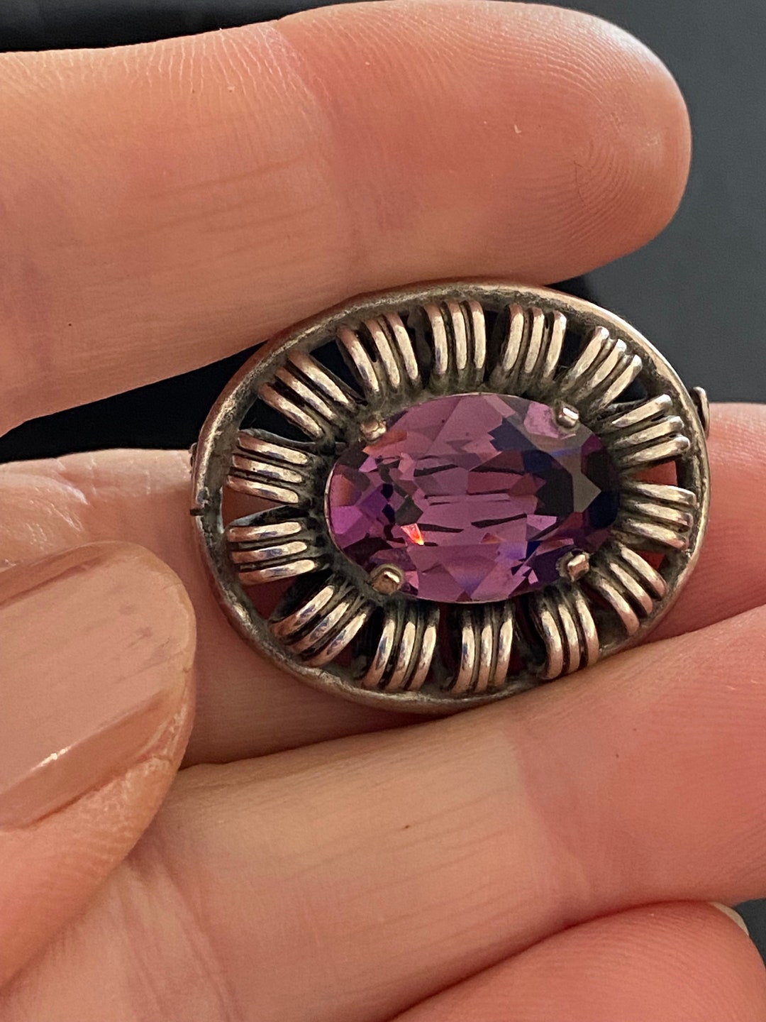 Antique Brooch With Trombone Clasp, Edwardian Brooch Pin With Purple ...