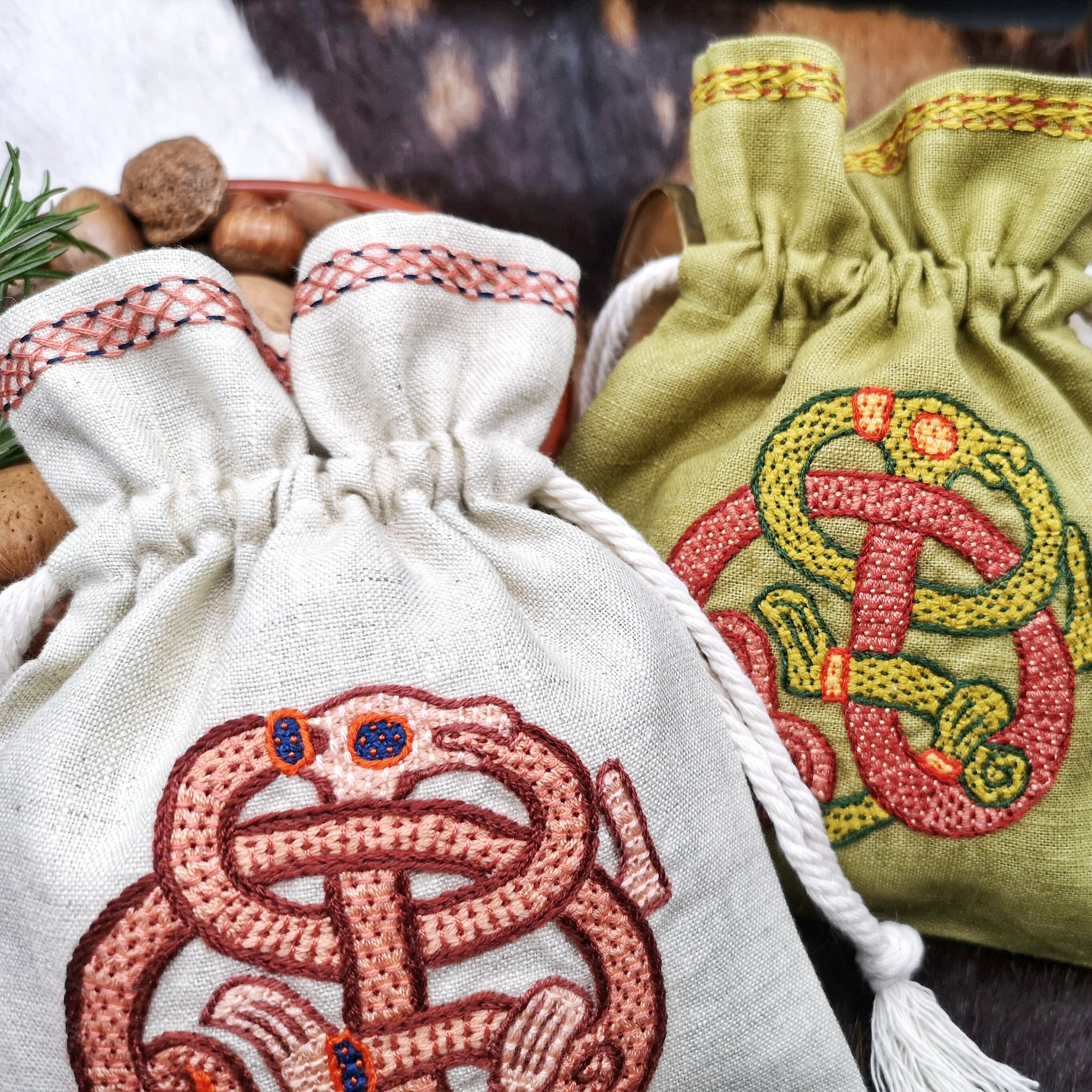 Jellinge Style Beast Hand Embroidered Linen Bag | Etsy UK