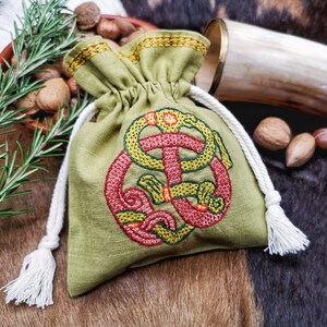Jellinge Style Beast Hand Embroidered Linen Bag Embroidered Drawstring ...