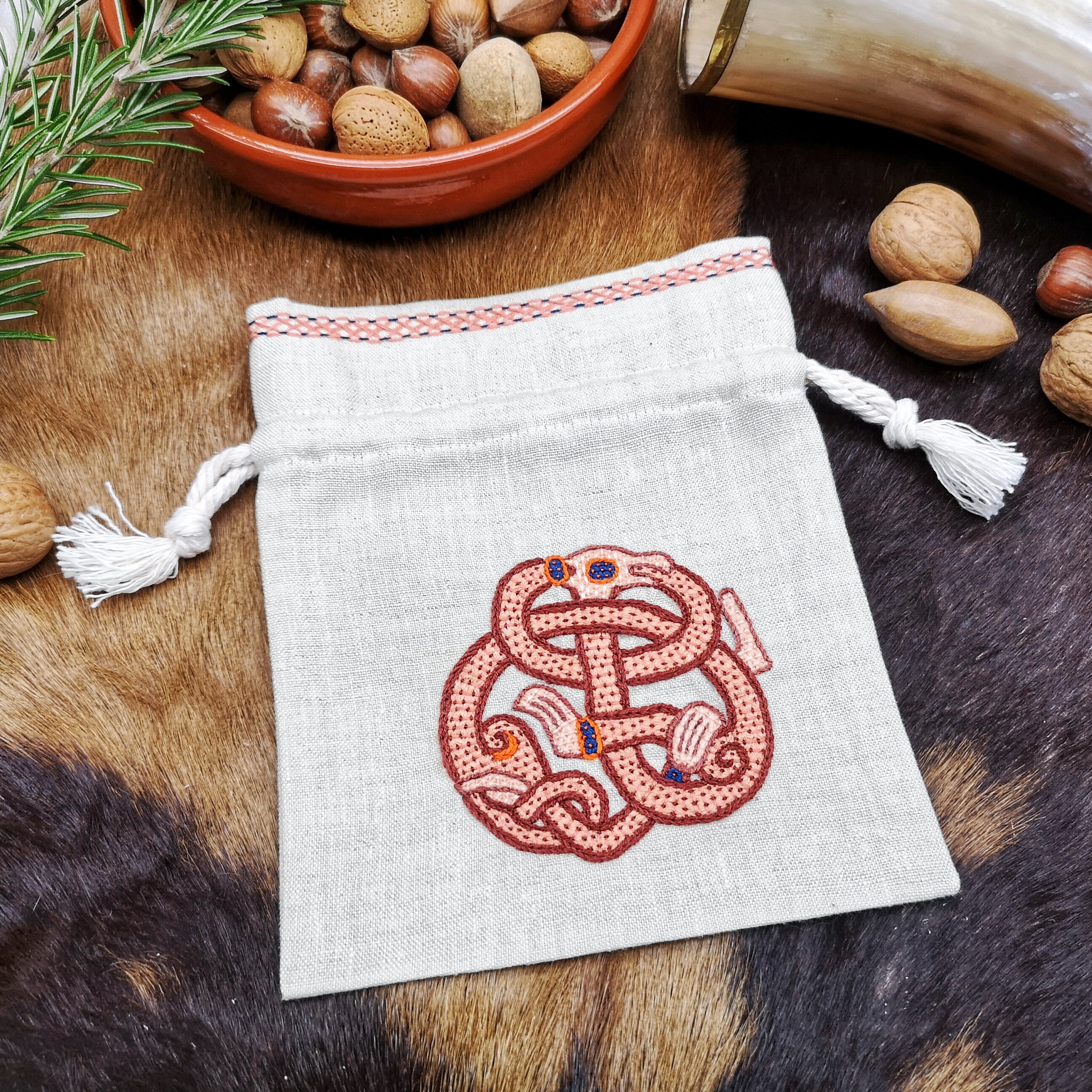 Jellinge Style Beast Hand Embroidered Linen Bag - Etsy UK