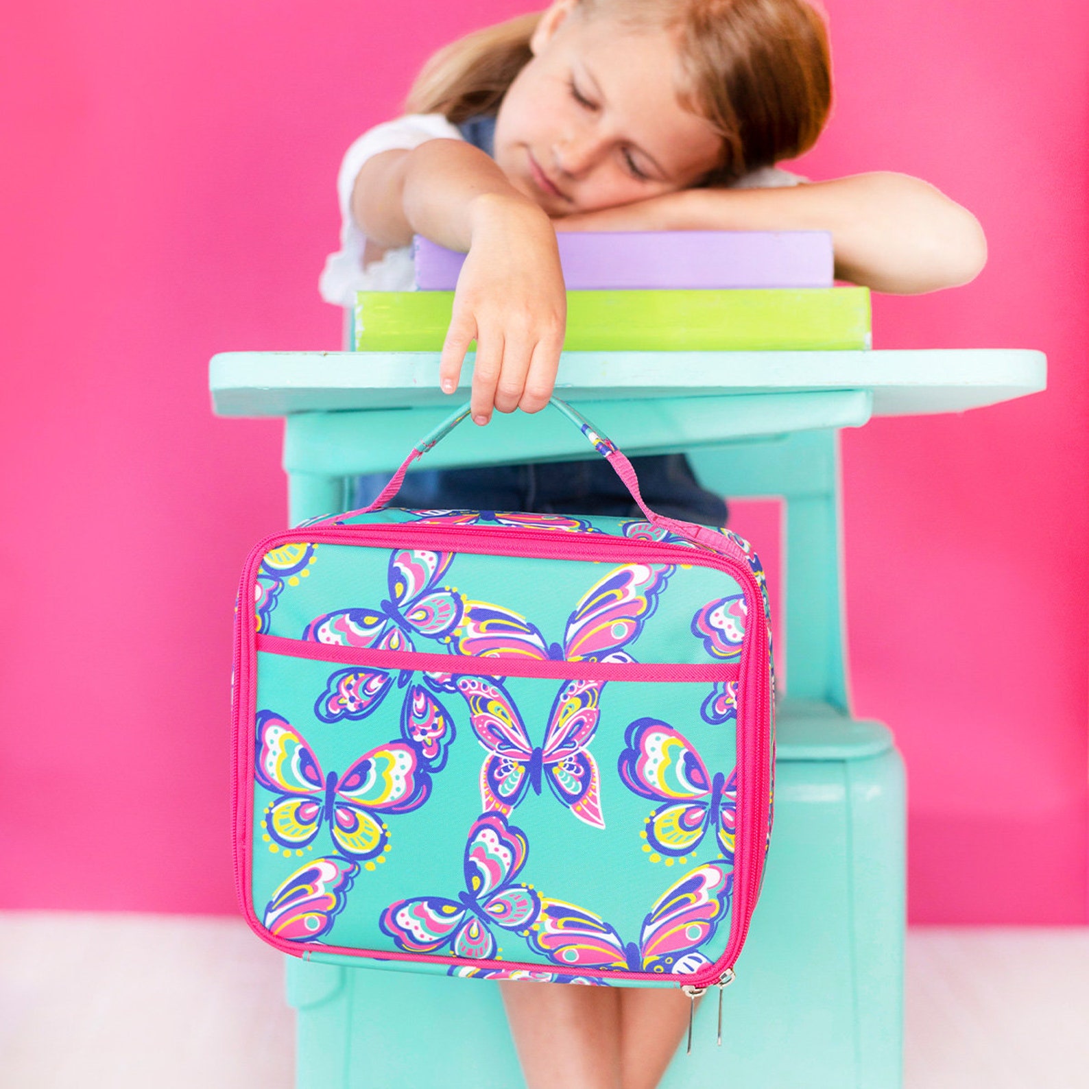 Girls Floral Design Lunch Box Pink & Mint Girly Personalized - Etsy