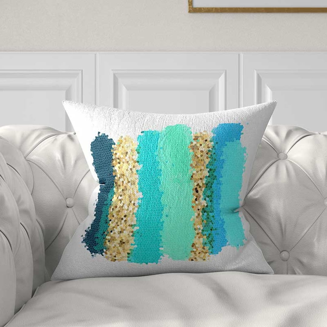 Teal Blue Pillow Cover, Color Block Throw Pillow Case, Colorful ...