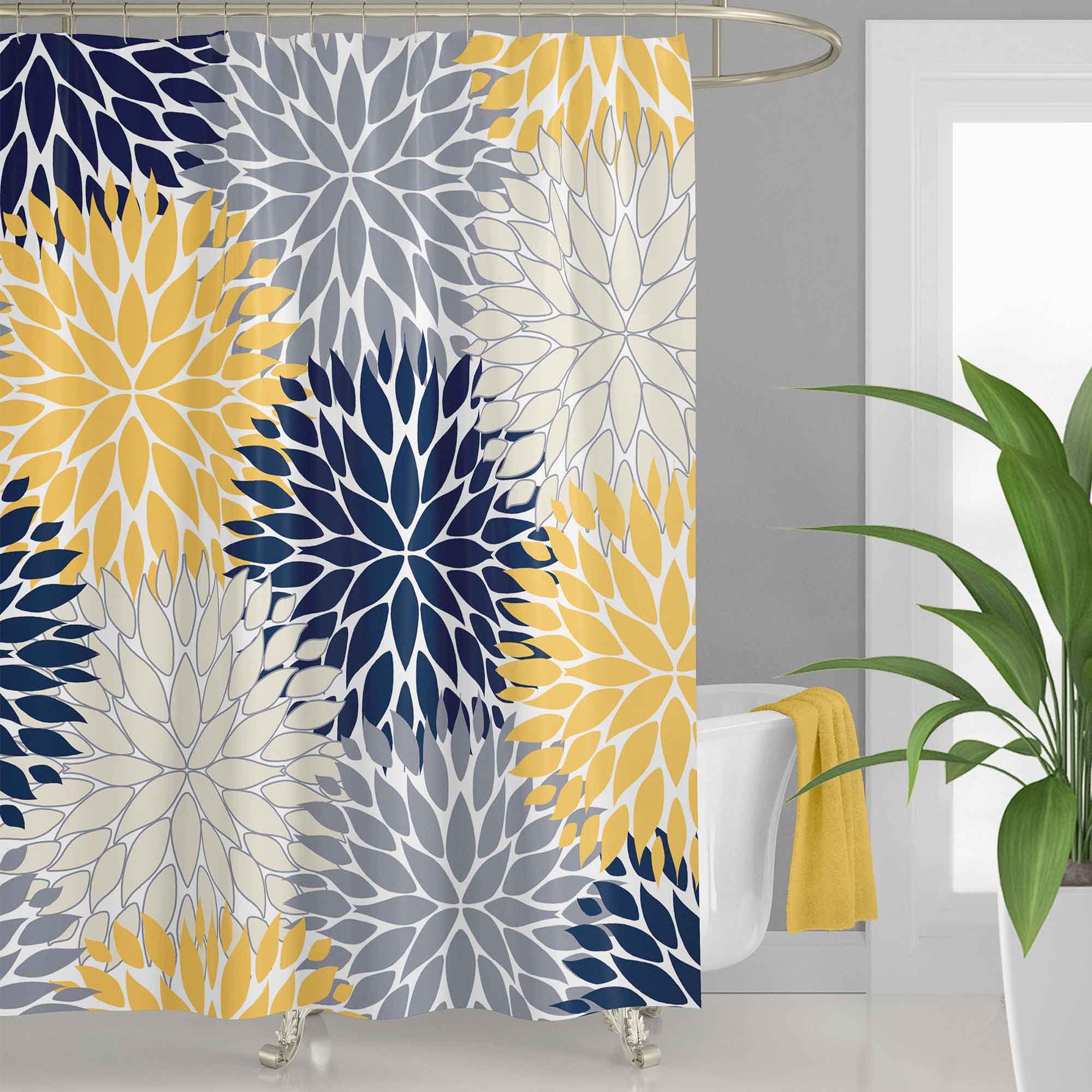 Blue Yellow Chrysanthemum Shower Curtain Dahlia Flower Floral Bath Curtain Unique Modern Bathroom Decor Etsy UK