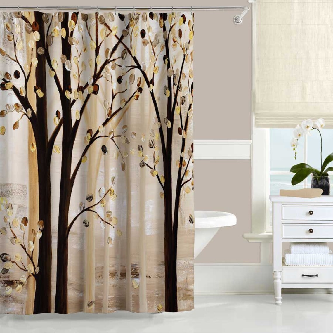 Beige Brown Trees Shower Curtain Nature Forest Art Neutral | Etsy