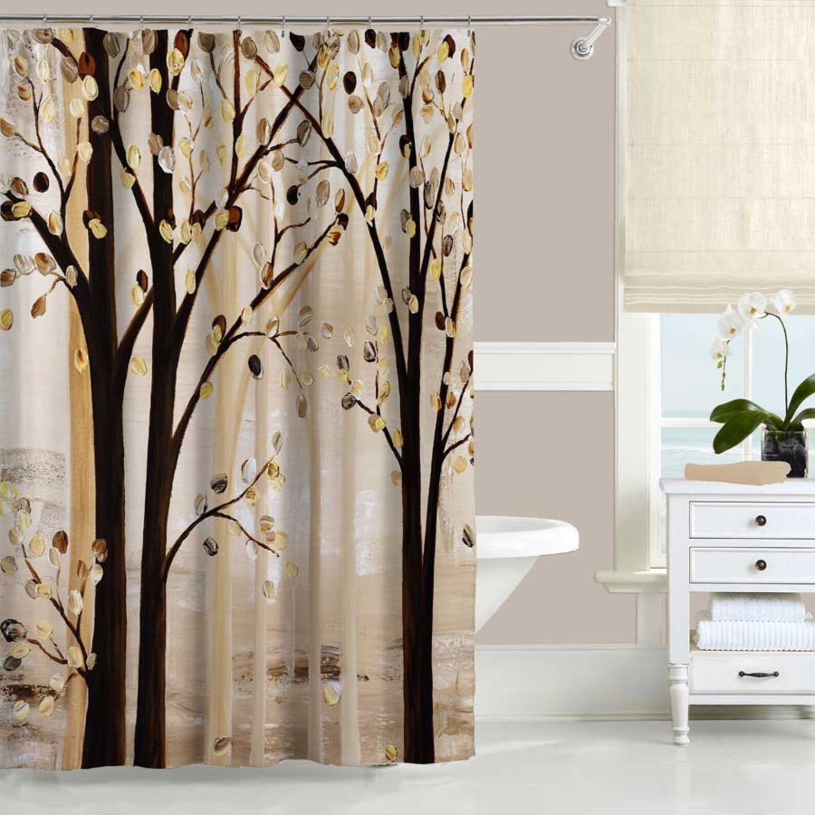 Beige Brown Trees Shower Curtain Nature Forest Art Neutral | Etsy