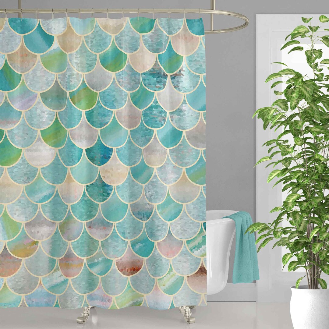 Mermaid Scales Shower Curtain, Blue Teal Coastal Bathroom Decor - Etsy