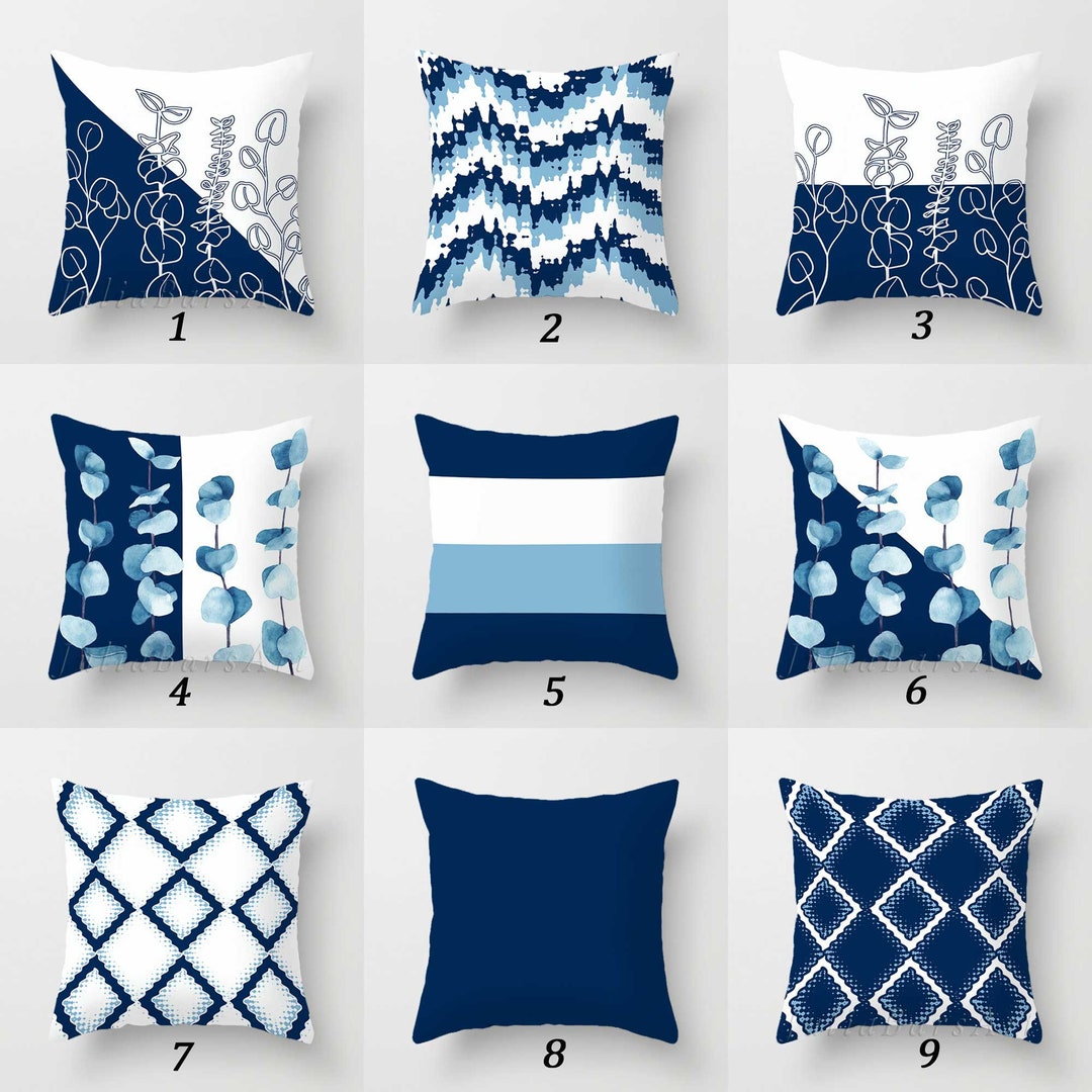 Dark Blue Pillow Cover Light Blue Pillow Geometric Striped - Etsy