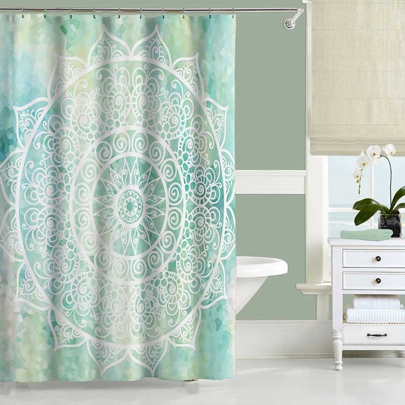 Mandala Art Shower Curtain Blue Mint Green Bohemian Bath Etsy Uk