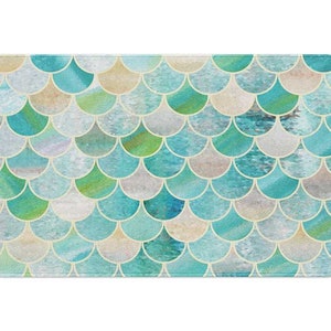 Mermaid Scales Shower Curtain Fish Scales Art Bath Mat Blue - Etsy