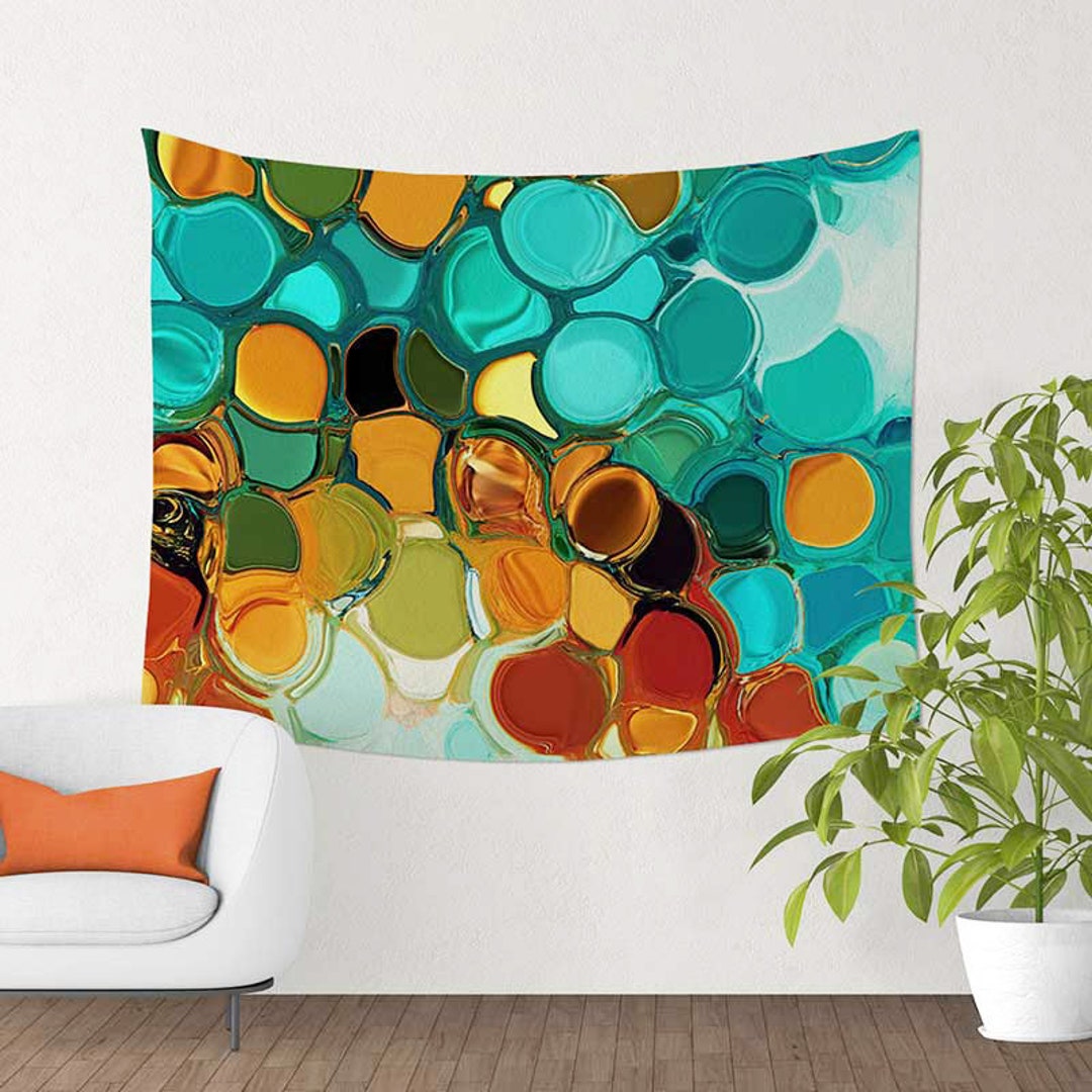 Abstract Art Tapestry, Colorful Bohemian Wall Tapestry, Artistic, Teal ...