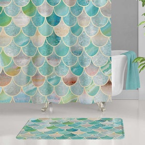 Mermaid Scales Shower Curtain, Blue Teal Coastal Bathroom Decor - Etsy