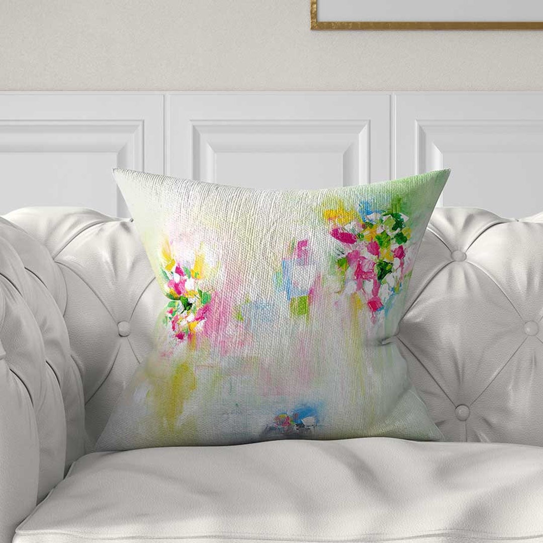 Abstract Throw Pillow Cover, Art Pillow, Pink, Green, Blue Floral ...