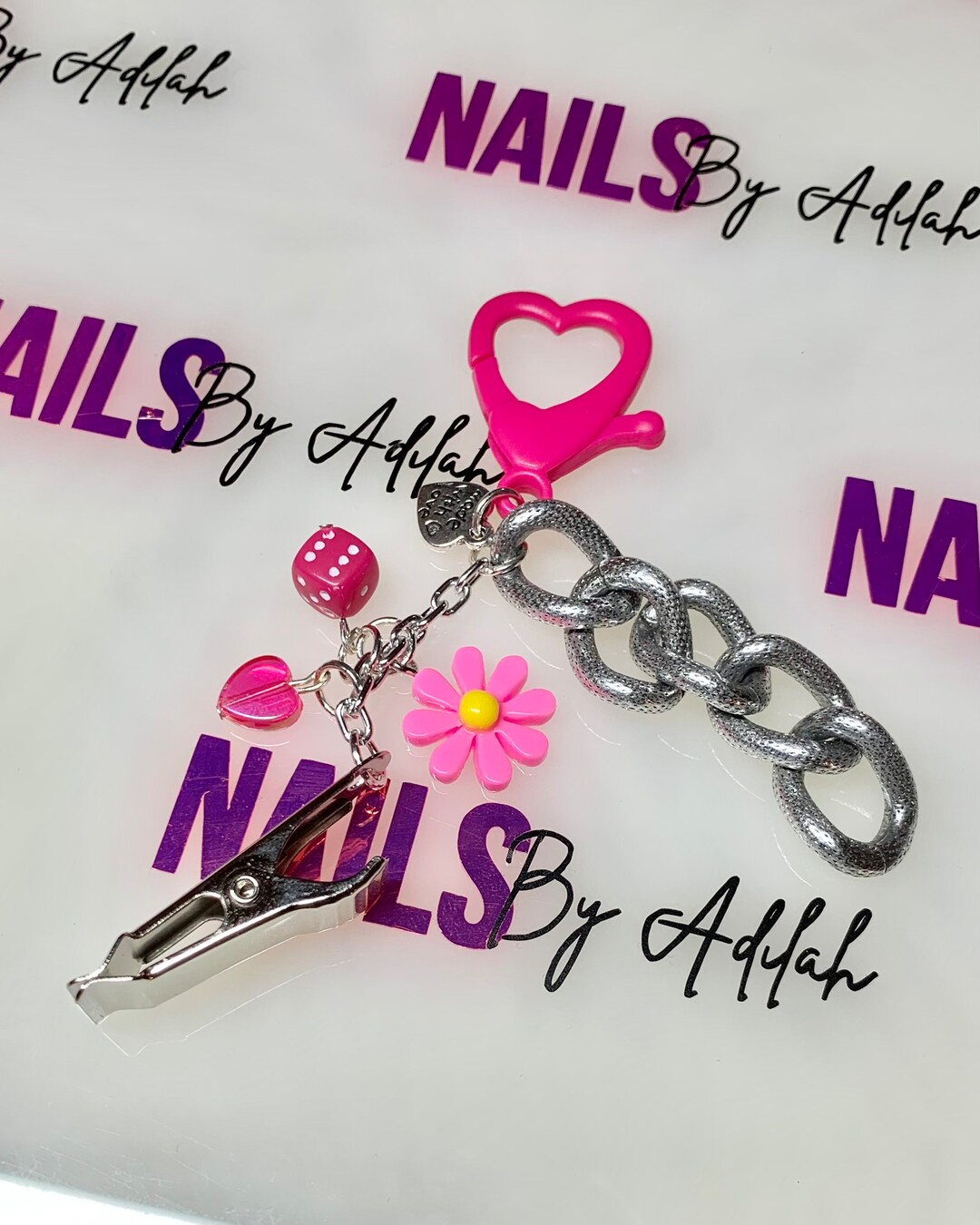 Pink and Silver Y2K Junk Alligator Clip/atm/card Clip Keychain - Etsy