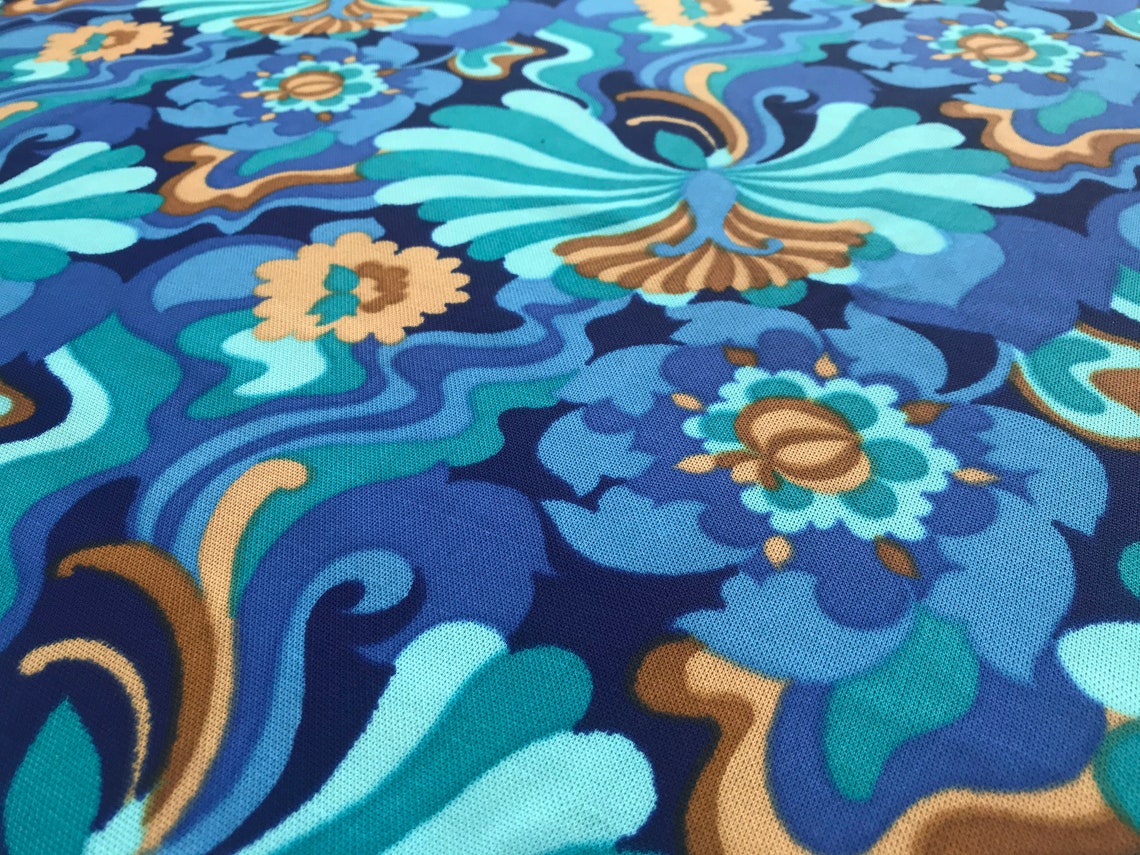 German vintage Original Fabric 70fabric 50cmx130 cm 70s Blue | Etsy