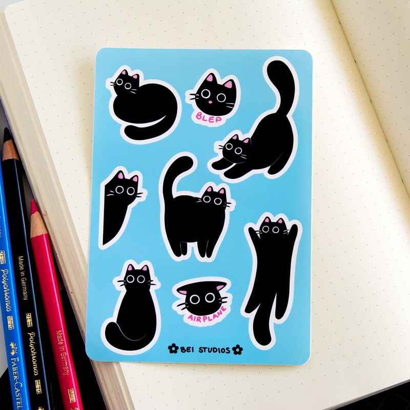 Black Cat Stickers - Etsy