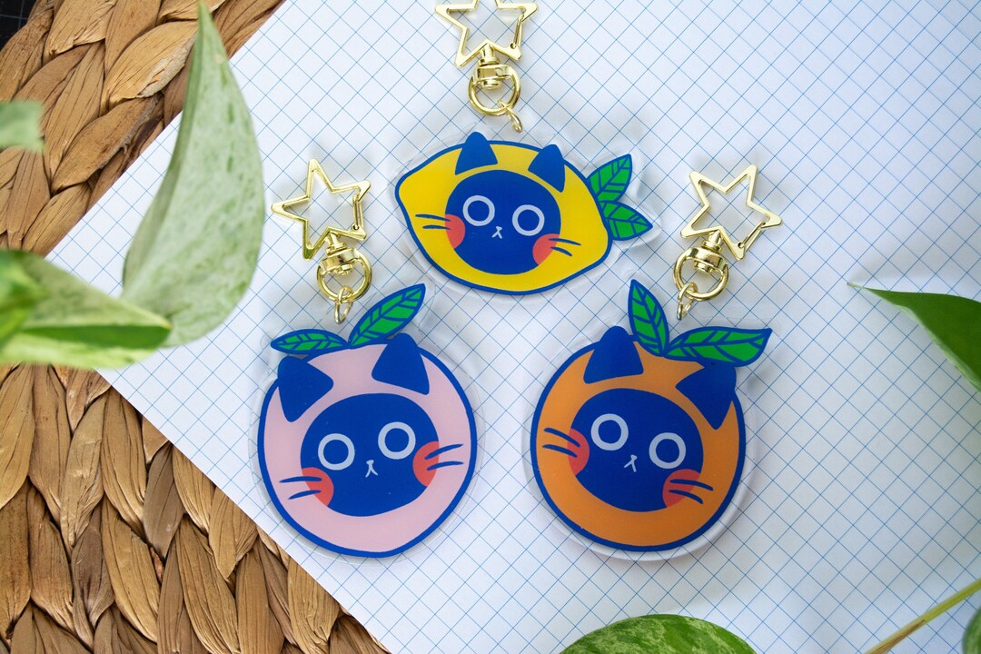 Cute Fruit Cat Keychain Cute Cat Keychain, Keyring, Charm, Kawaii ...