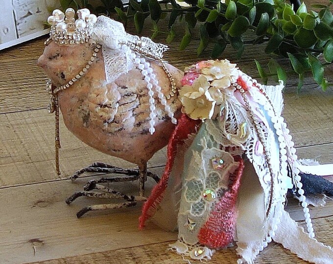 Jeweled Bird Statue Crowned Bird Figurine Handmade Shabby Chic Bird ...