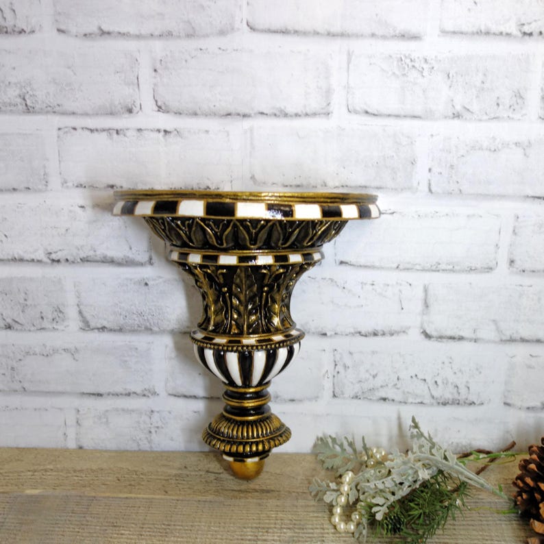 Hand-painted Checkered Wall Shelf Ornate Gold & Black Corbel French ...