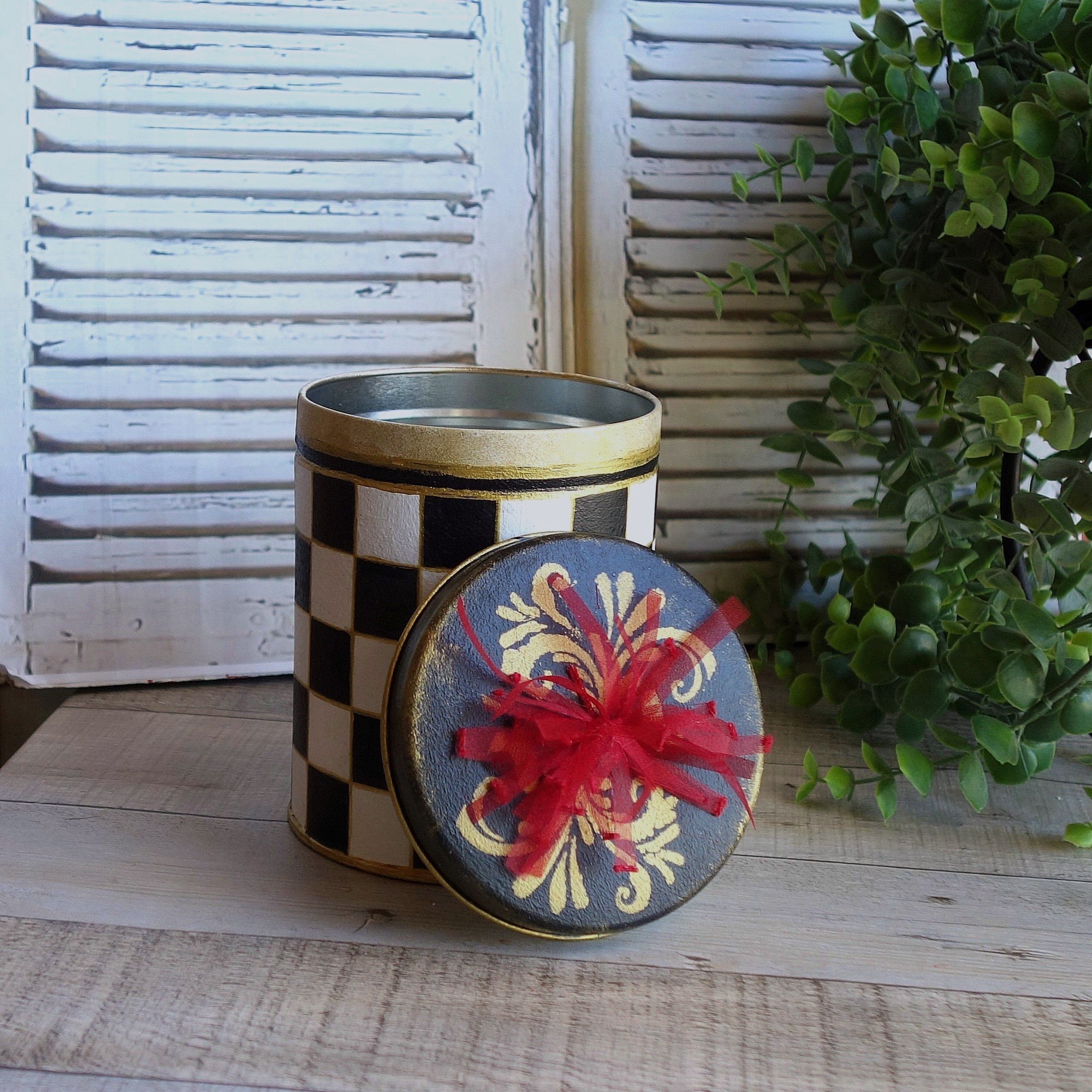 Whimsical Checks Gift Box Decorative Storage Tin Black and - Etsy