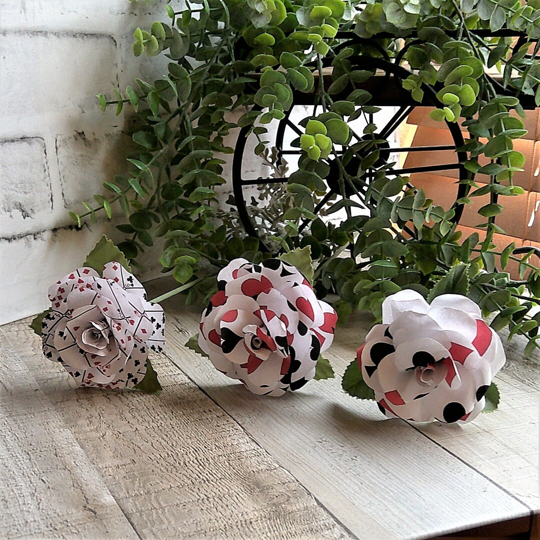 Playing Card Roses Set/3 Handmade Whimsical Roses Heart Diamond Spade ...