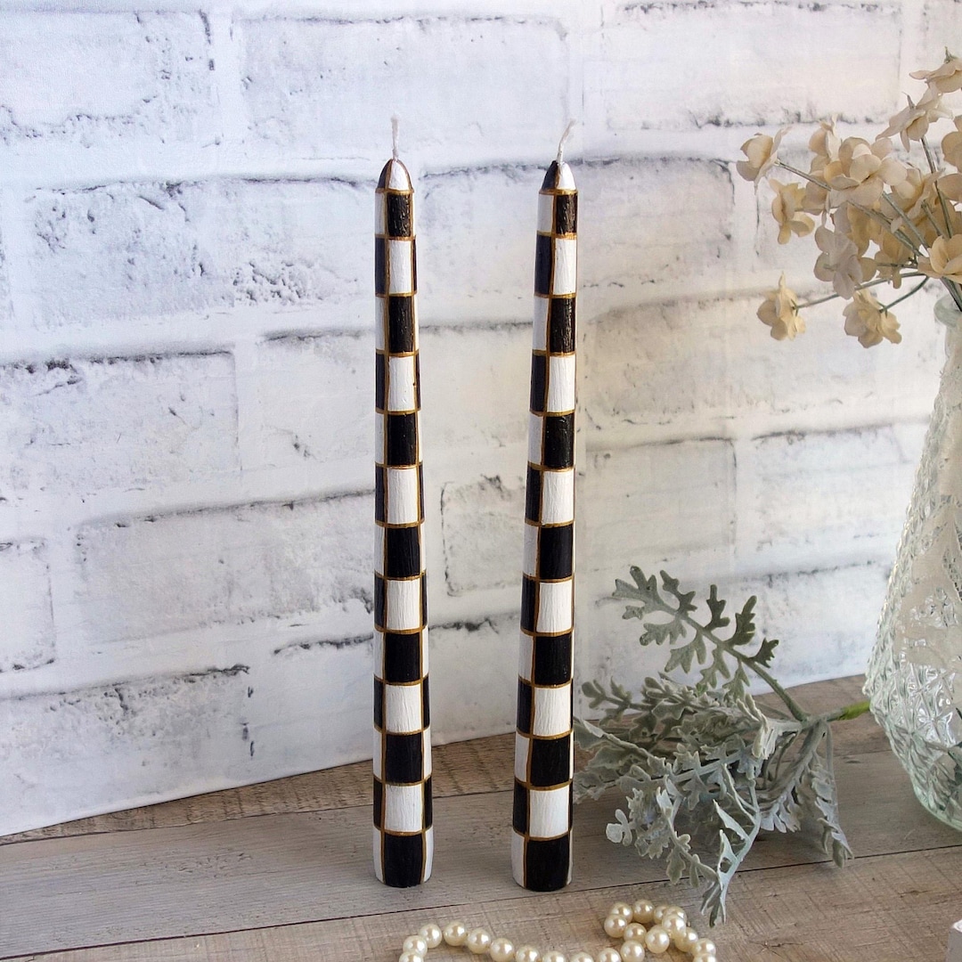 Black and White Checked Tapered Candles Stately Dinner Candles ...