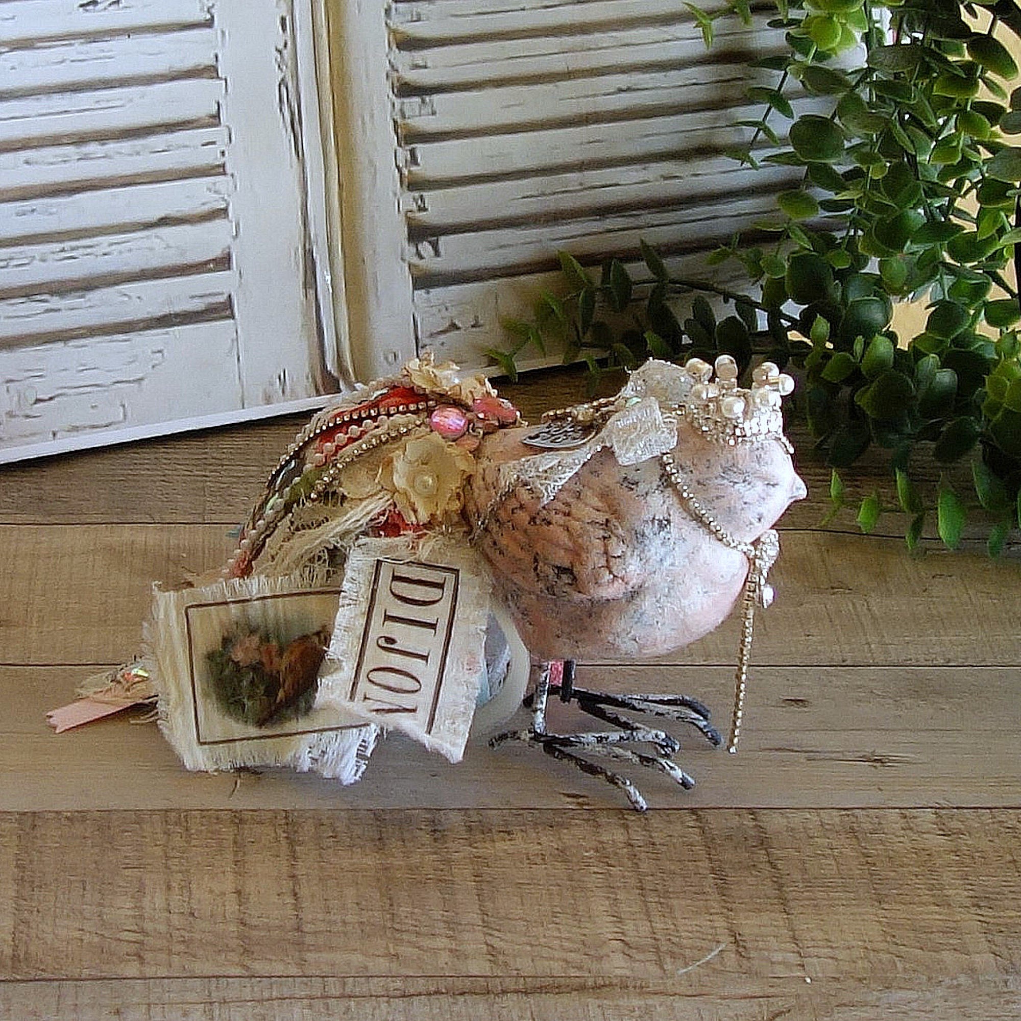 Jeweled Bird Statue Crowned Bird Figurine Handmade Shabby Chic Bird ...