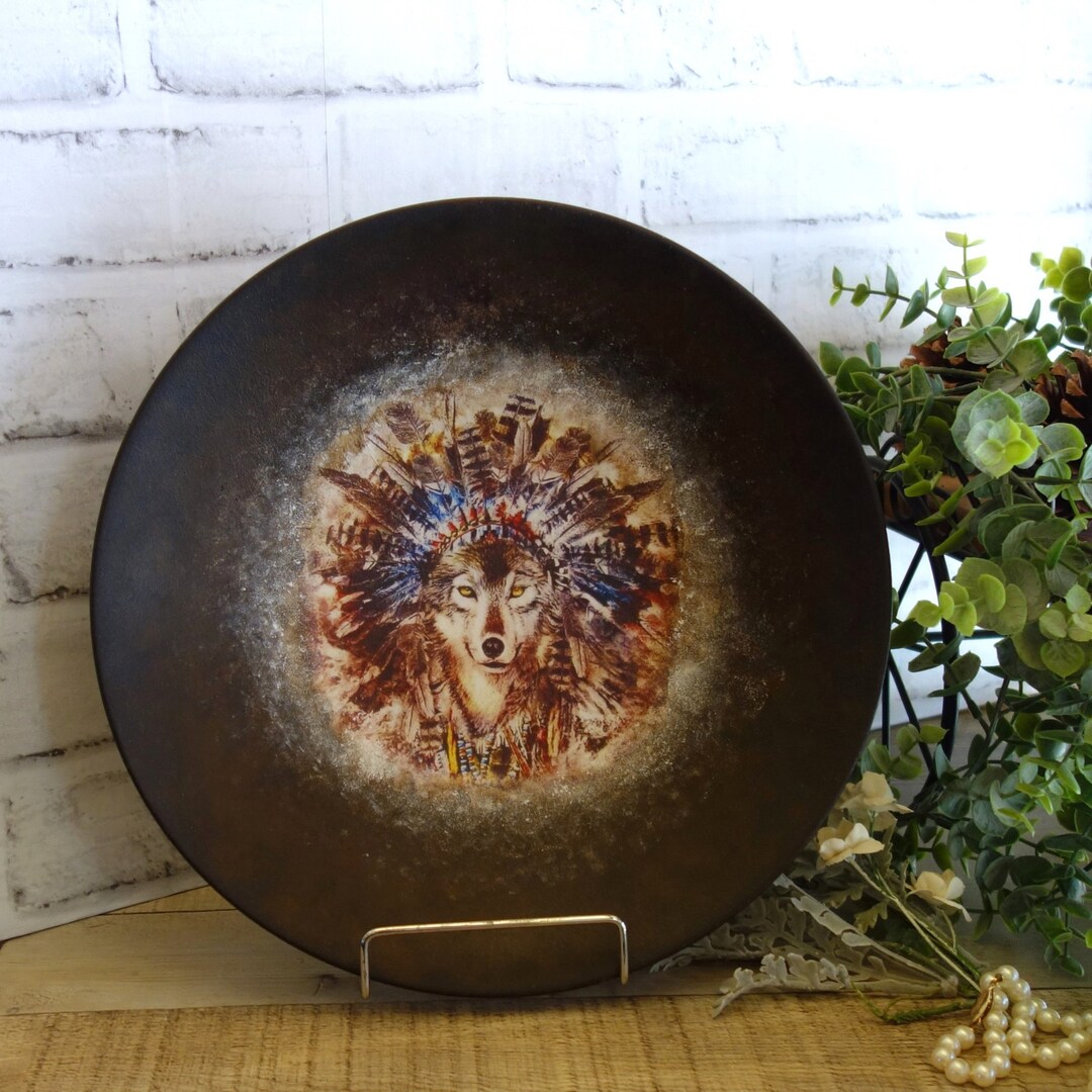 Spirit Wolf Native American Theme Decorative Pottery Plate Handmade ...