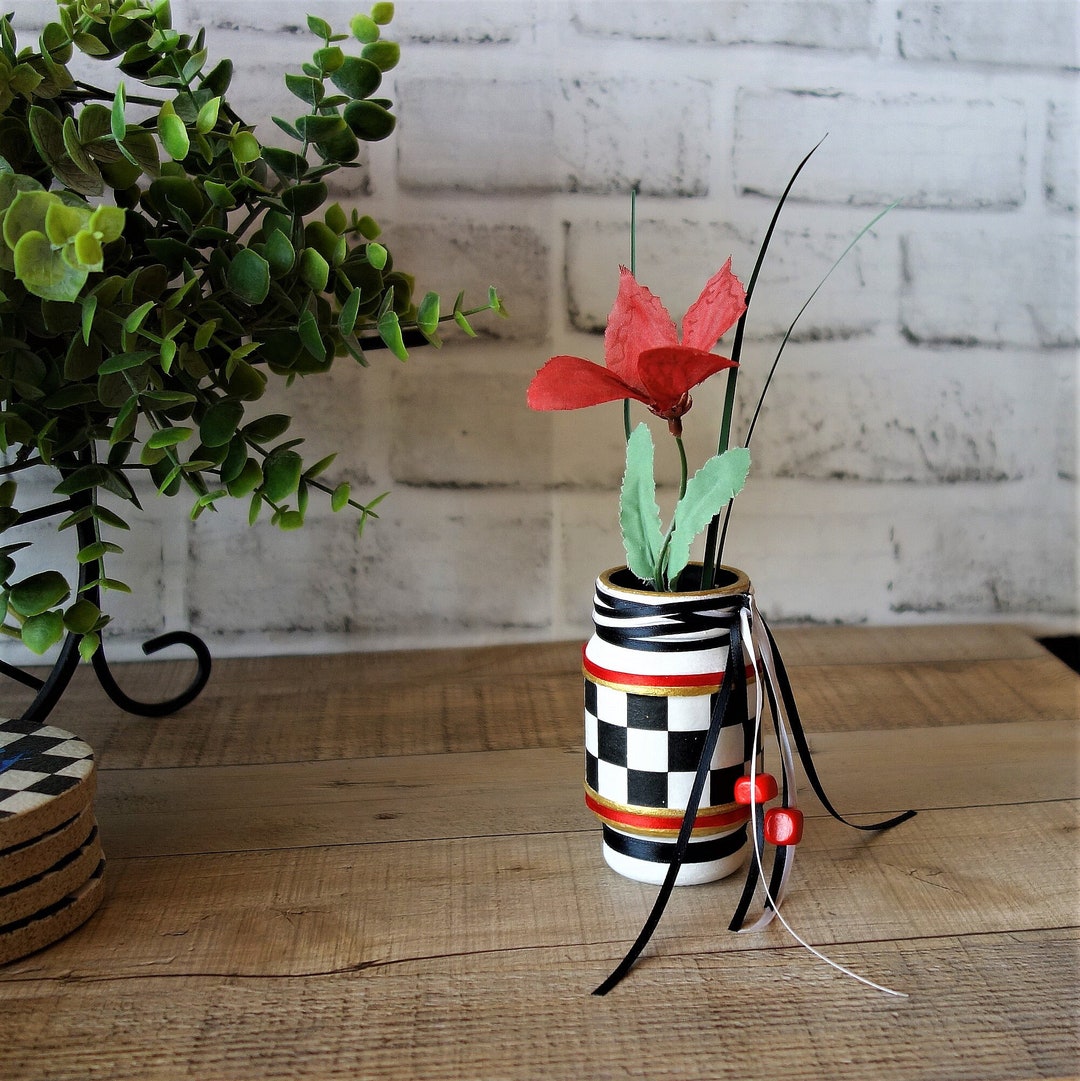 Whimsical Check Vase Checked Mini Vase Courtly Check Tiered - Etsy