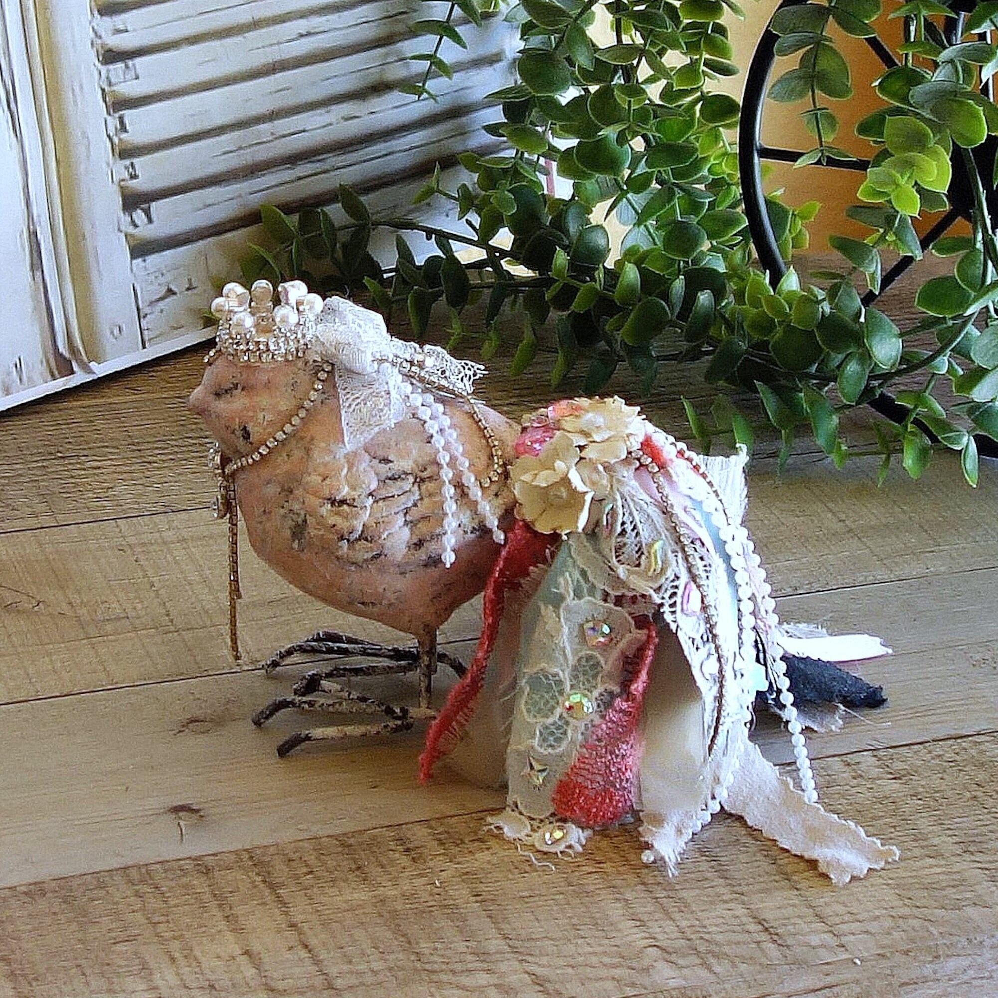 Jeweled Bird Statue Crowned Bird Figurine Handmade Shabby Chic Bird ...
