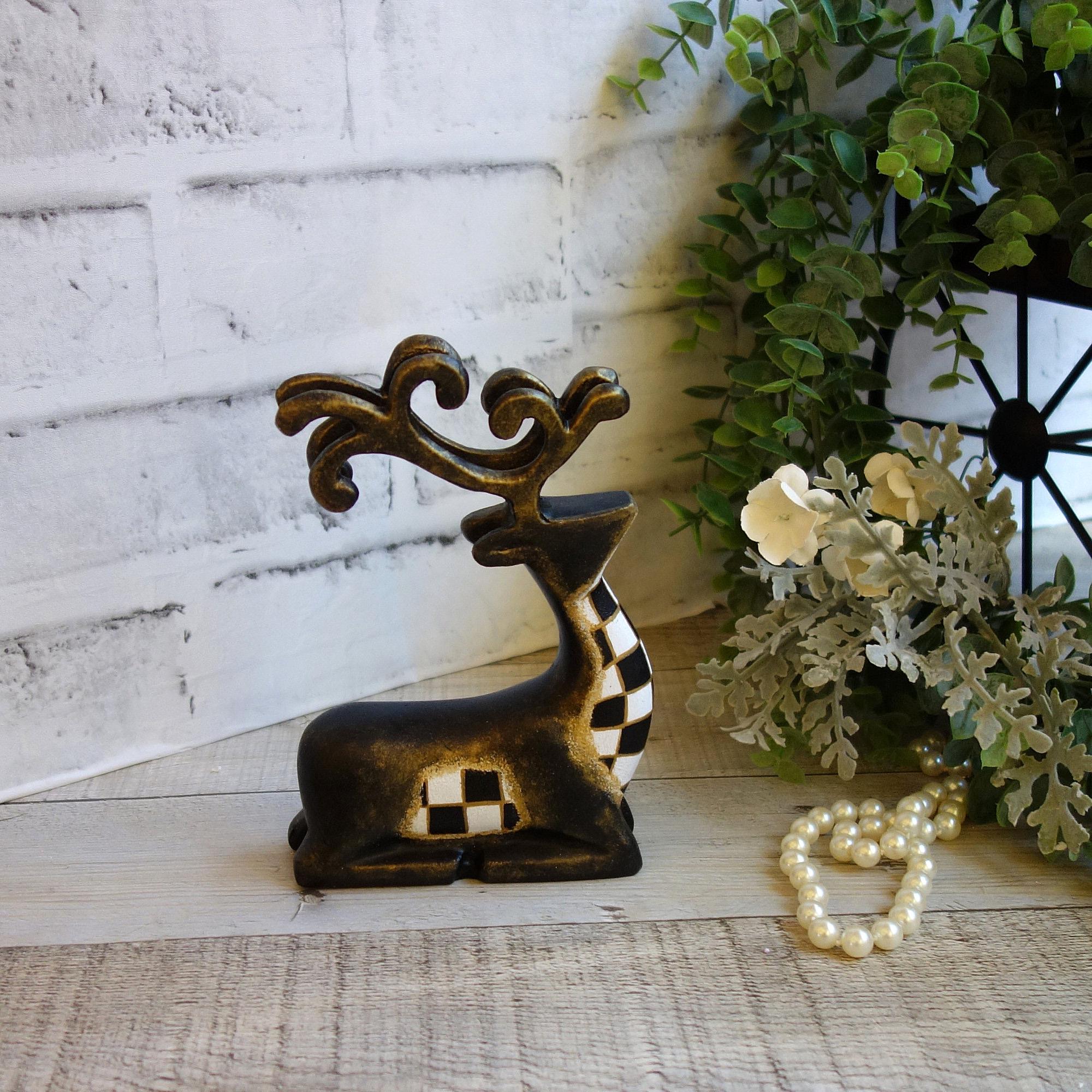 Black and White Check Reindeer Figurine Courtly Christmas Decor Hand ...