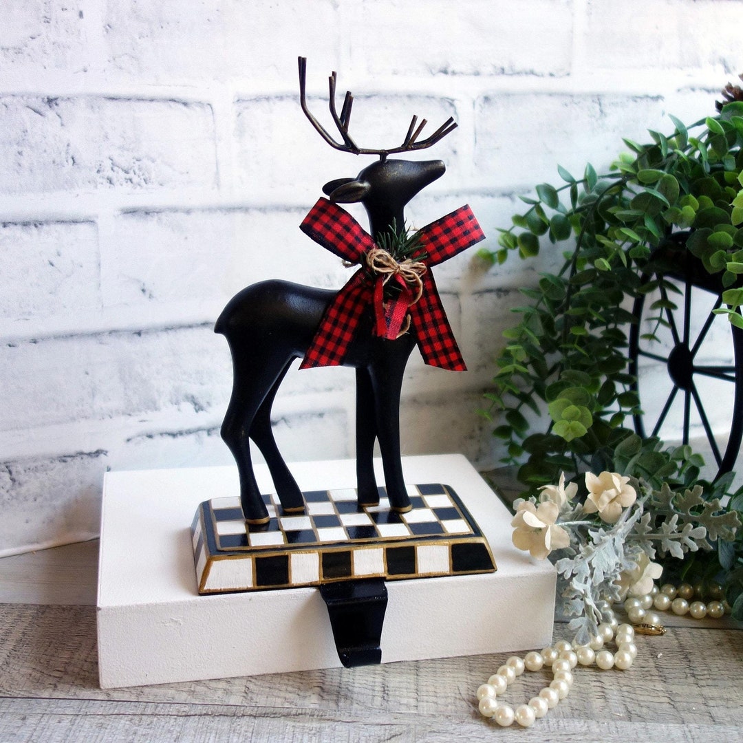 Checked Christmas Stocking Decor Checked Reindeer Black White Checked ...