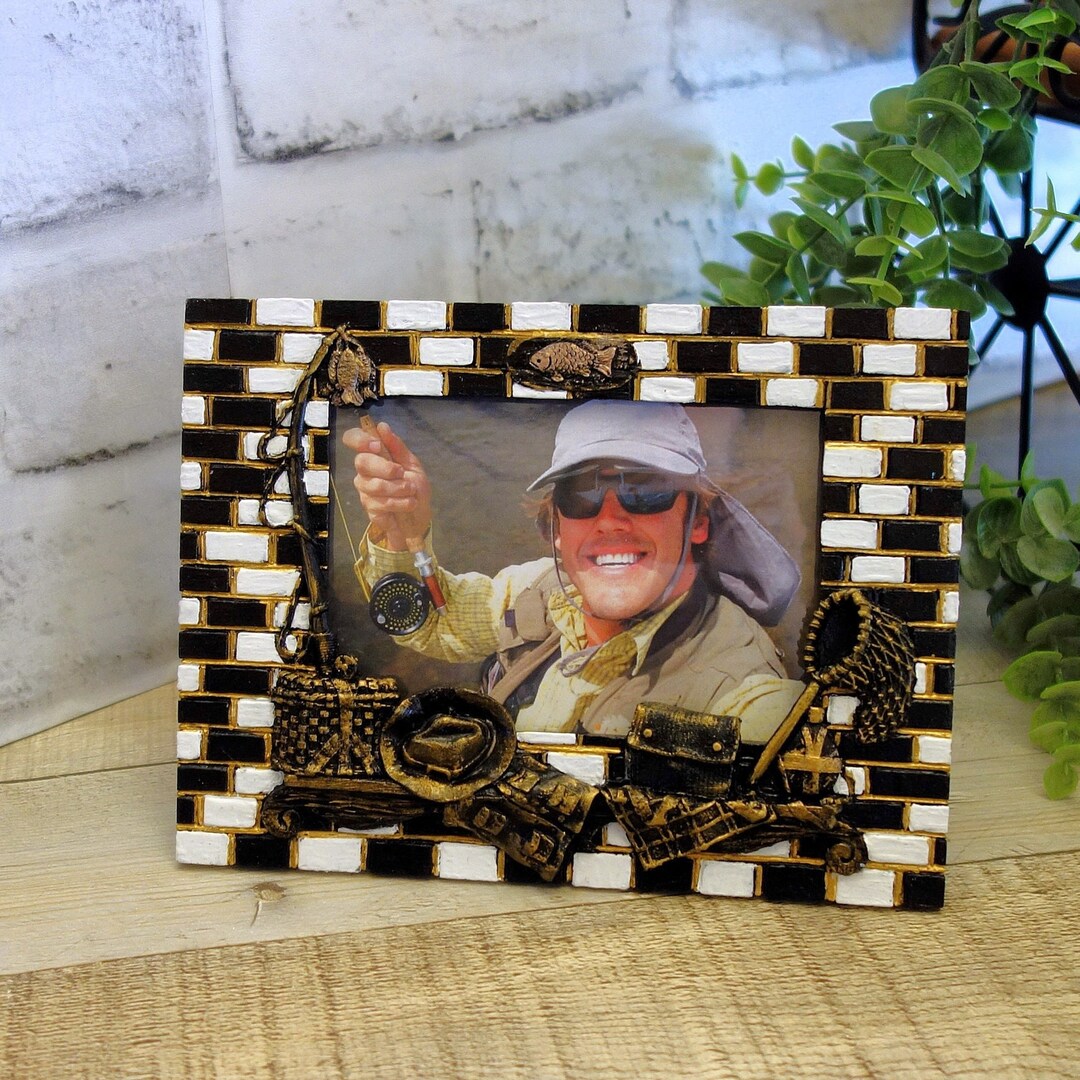 Hand Painted Check Picture Frame Black White Checkered Pattern Decor ...