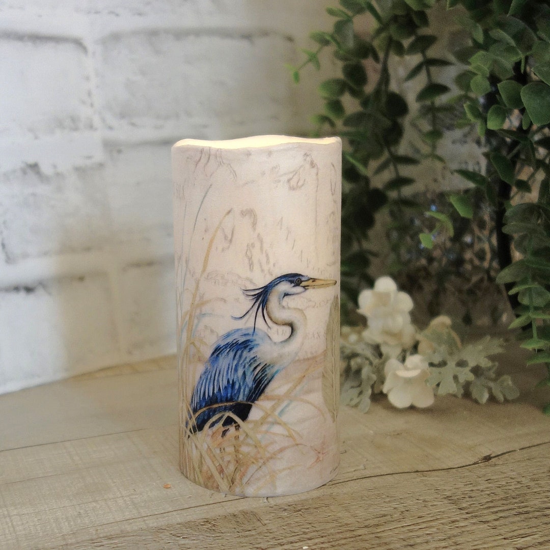 Blue Heron Candle Blue Crane LED Pillar Candle Heron Decor Egret ...