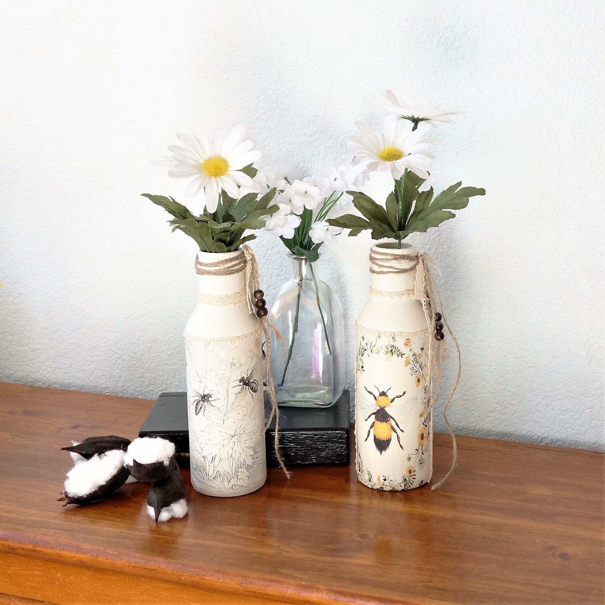 Rustic Honey Bee Decor Set/2 Primitive Bumble Bee Vase - Etsy