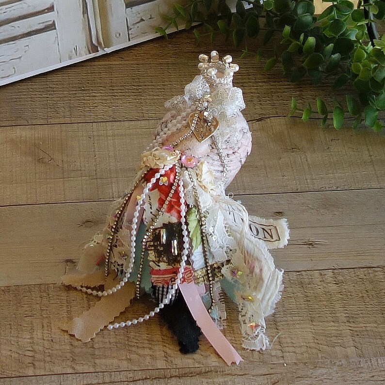 Jeweled Bird Statue Crowned Bird Figurine Handmade Shabby Chic Bird ...