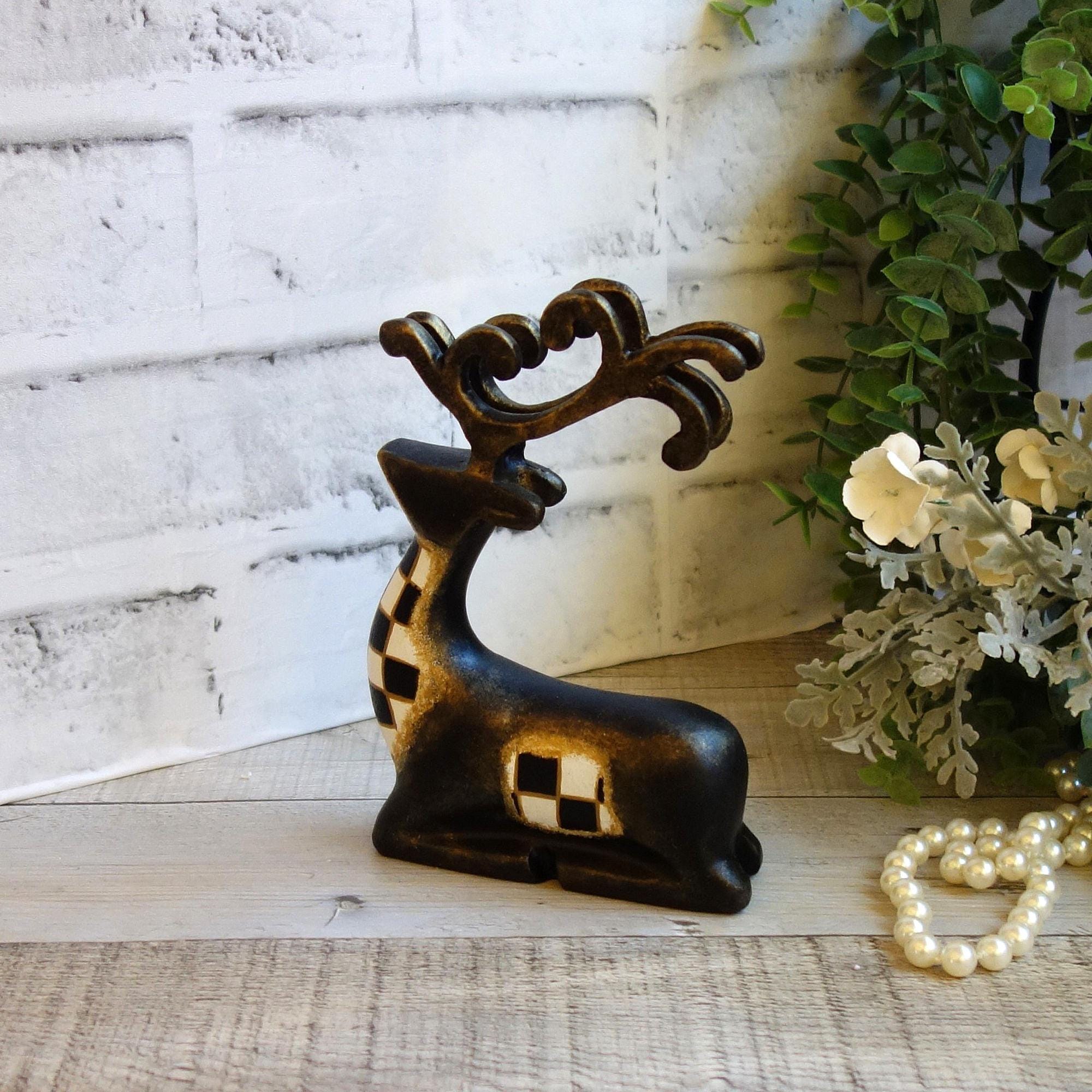 Black and White Check Reindeer Figurine Courtly Christmas Decor Hand ...