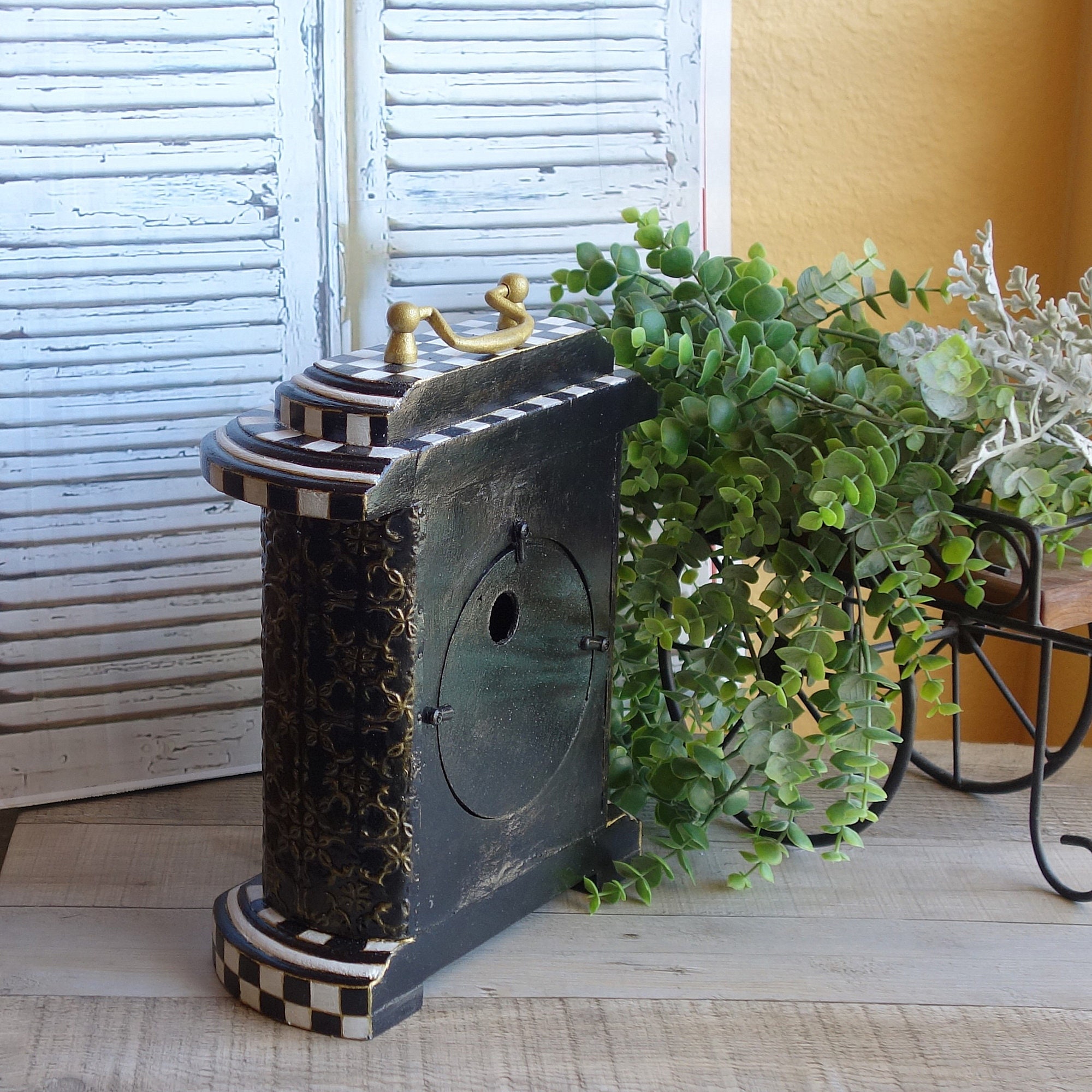 Black Checked Large Mantle Clock Black and Gold Embossed Clock Black ...