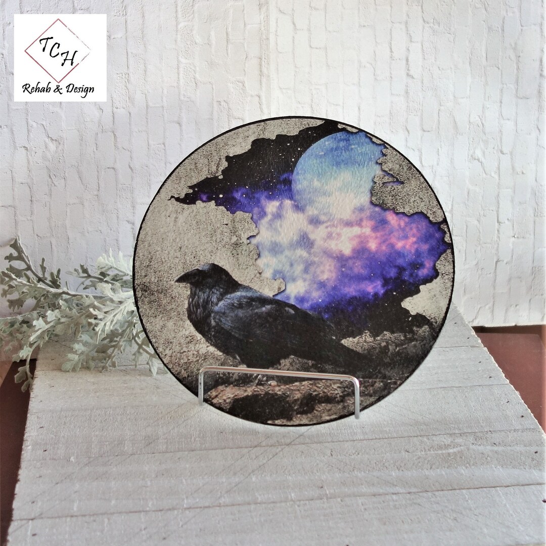 Raven Art Glass Mural Poetry the Raven Edgar Allan Poe Gift Edgar Allan ...