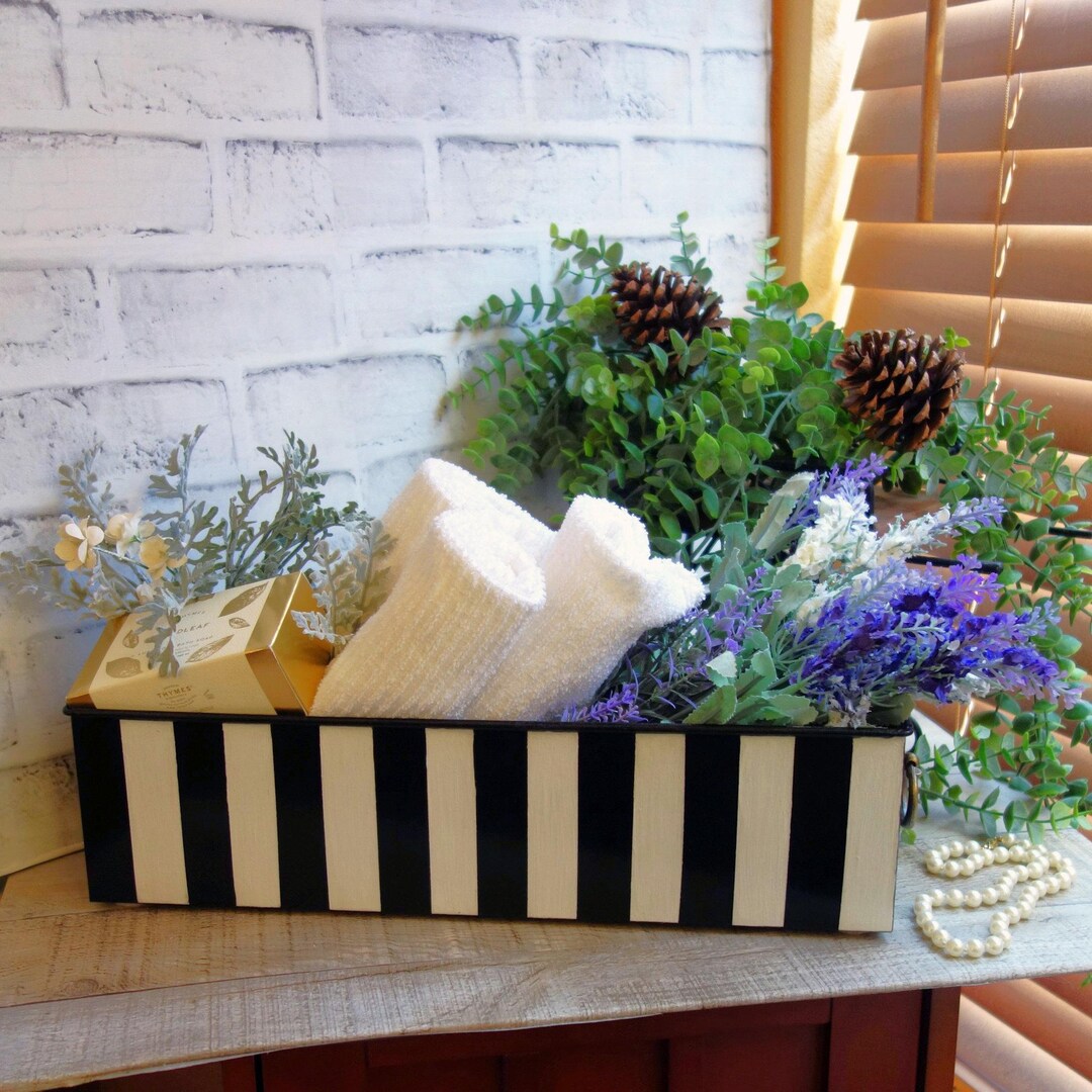 Black and White Stripe Decor Vanity Organizer Large Striped Storage Bin ...