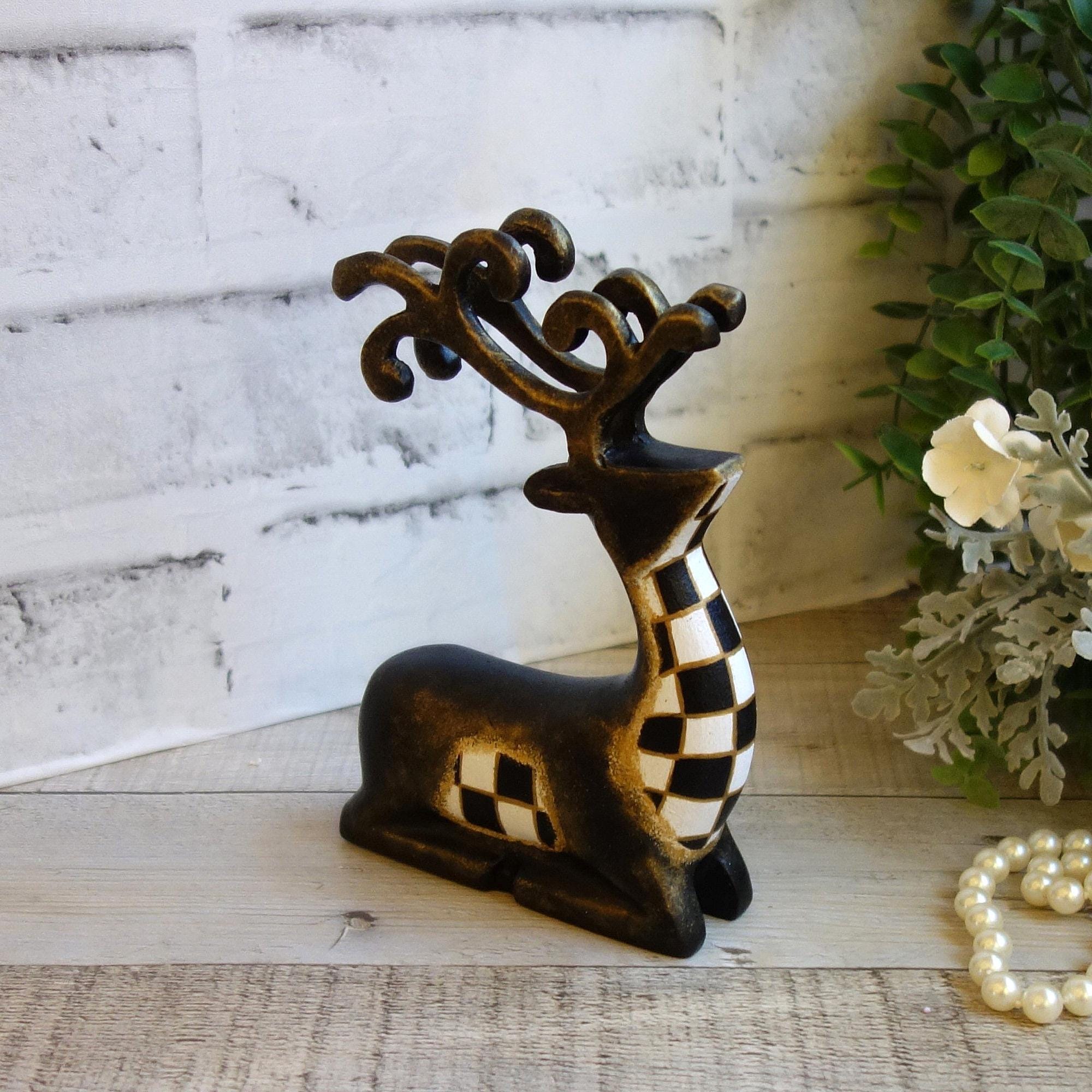 Black and White Check Reindeer Figurine Courtly Christmas Decor Hand ...