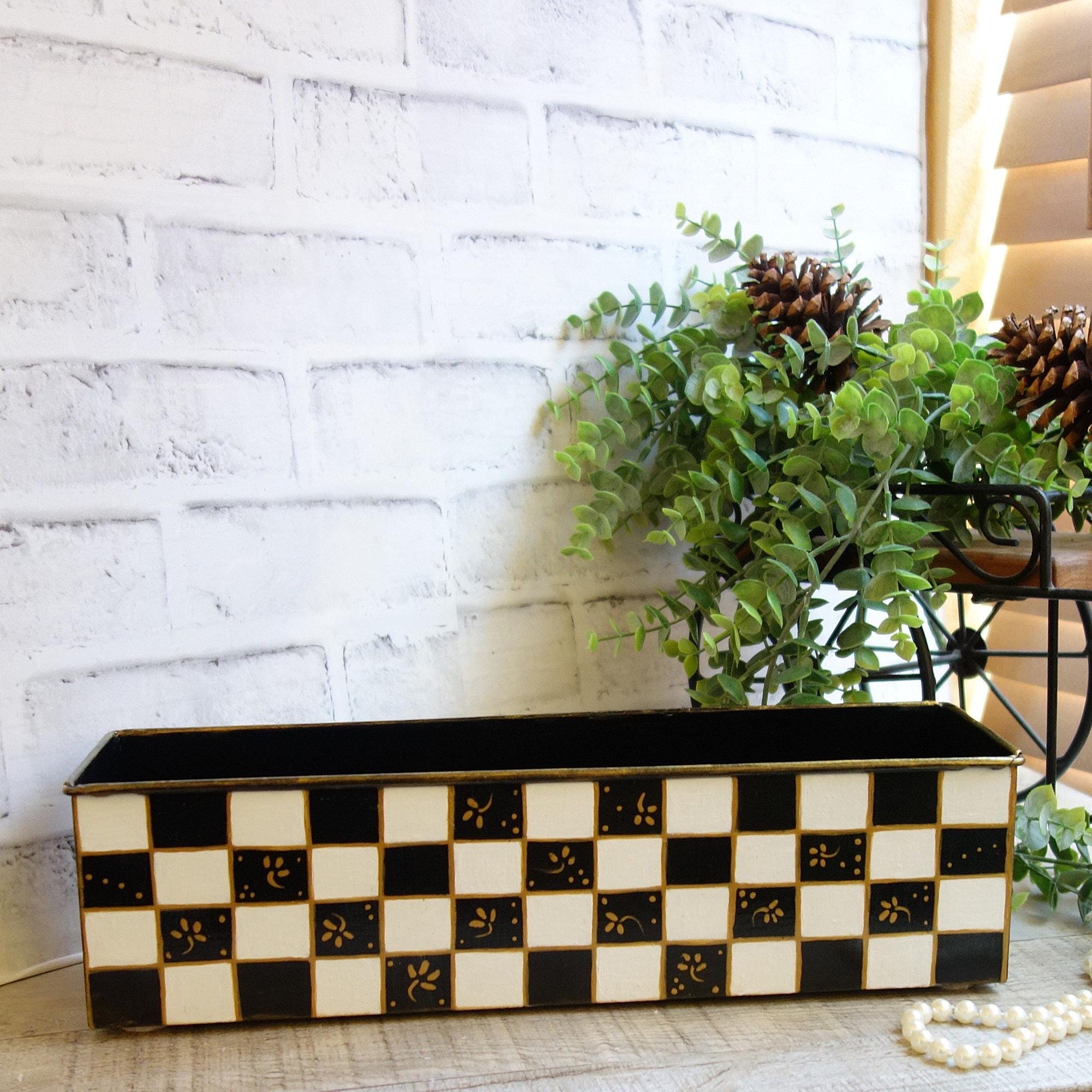 Stately Checks Vanity Organizer Hand Painted Whimsy Black White Check ...