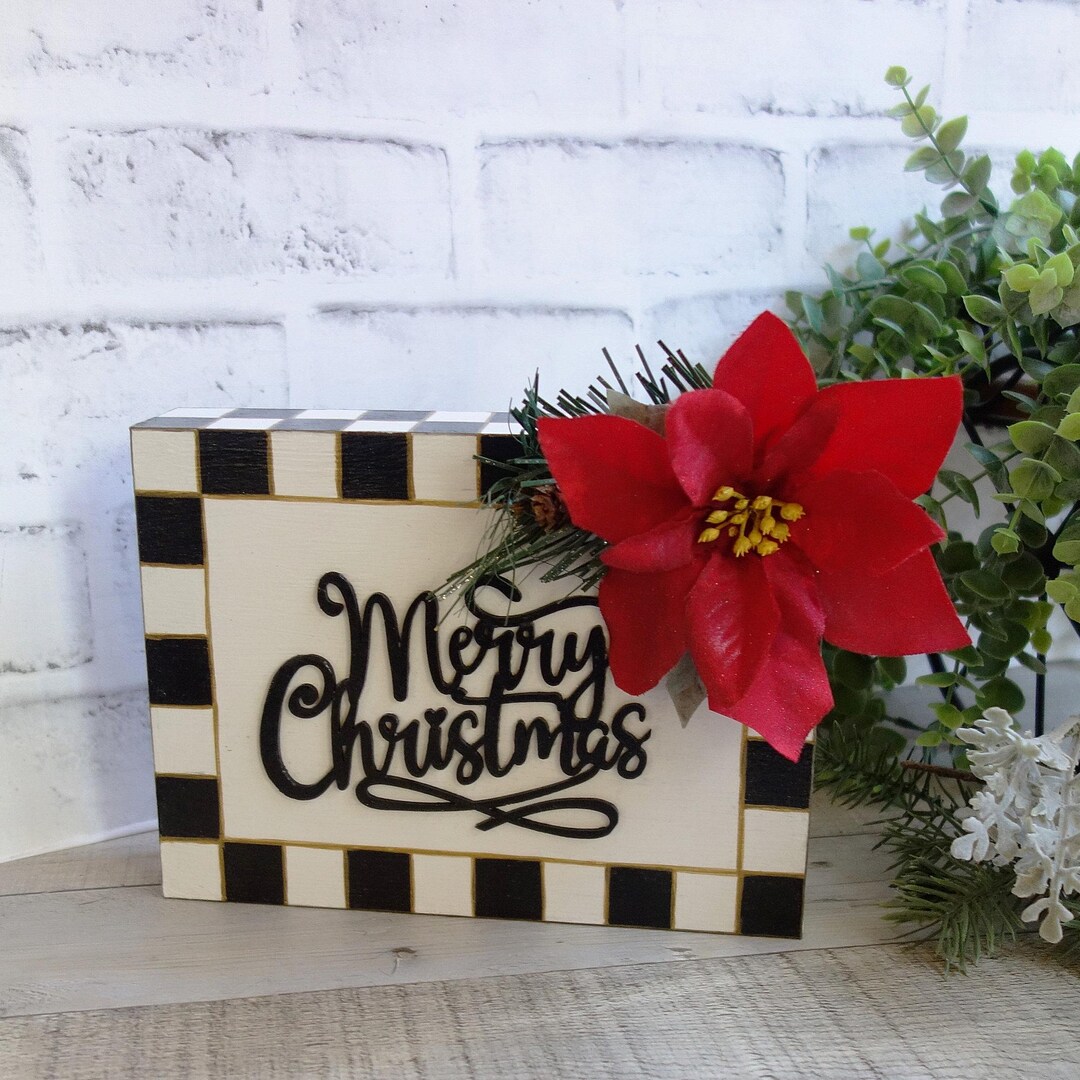 Checked Merry Christmas Sign Checked Ornament Checked Holiday Courtly ...