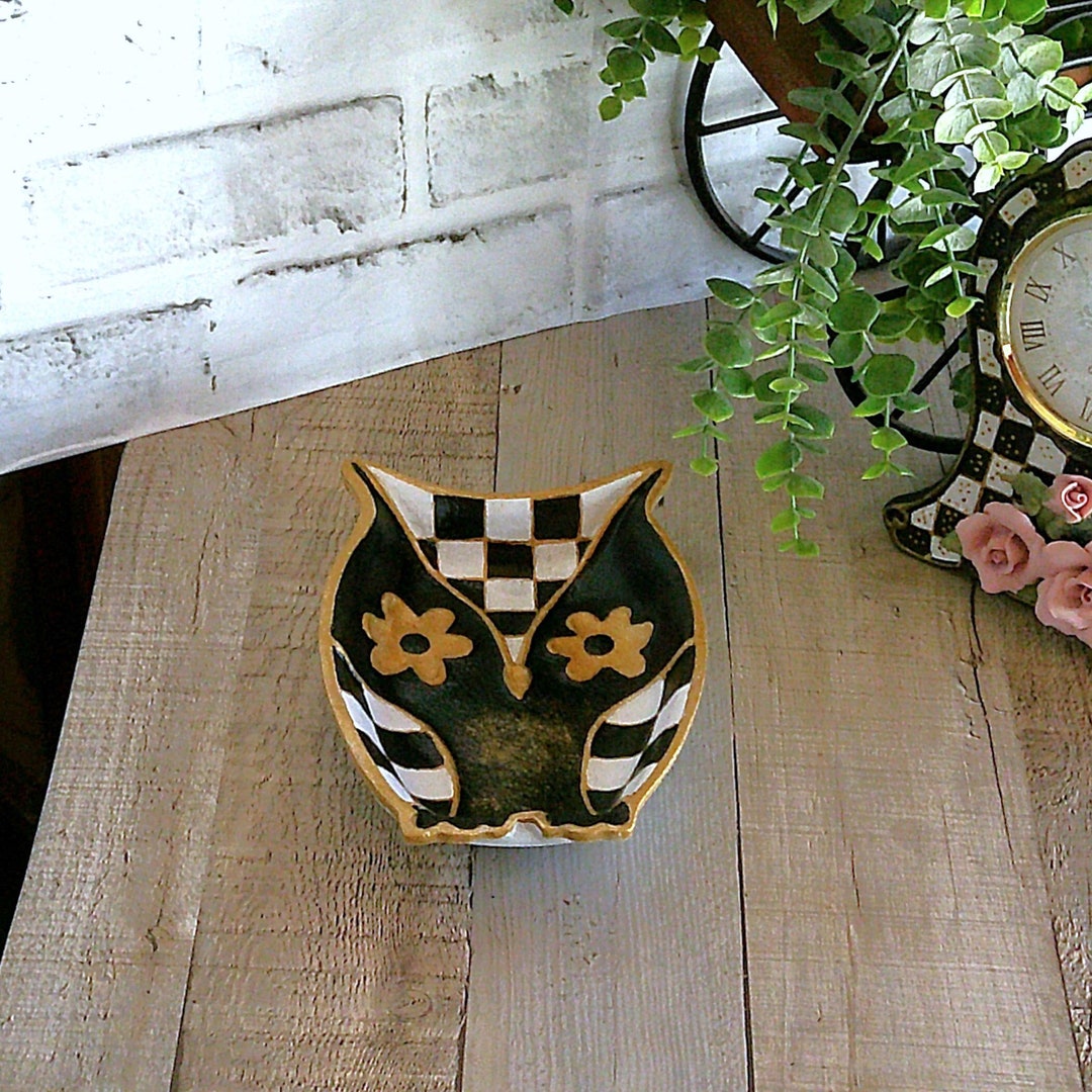 Black and White Checked Owl Checked Dish Checkered Owl Decor Checked ...