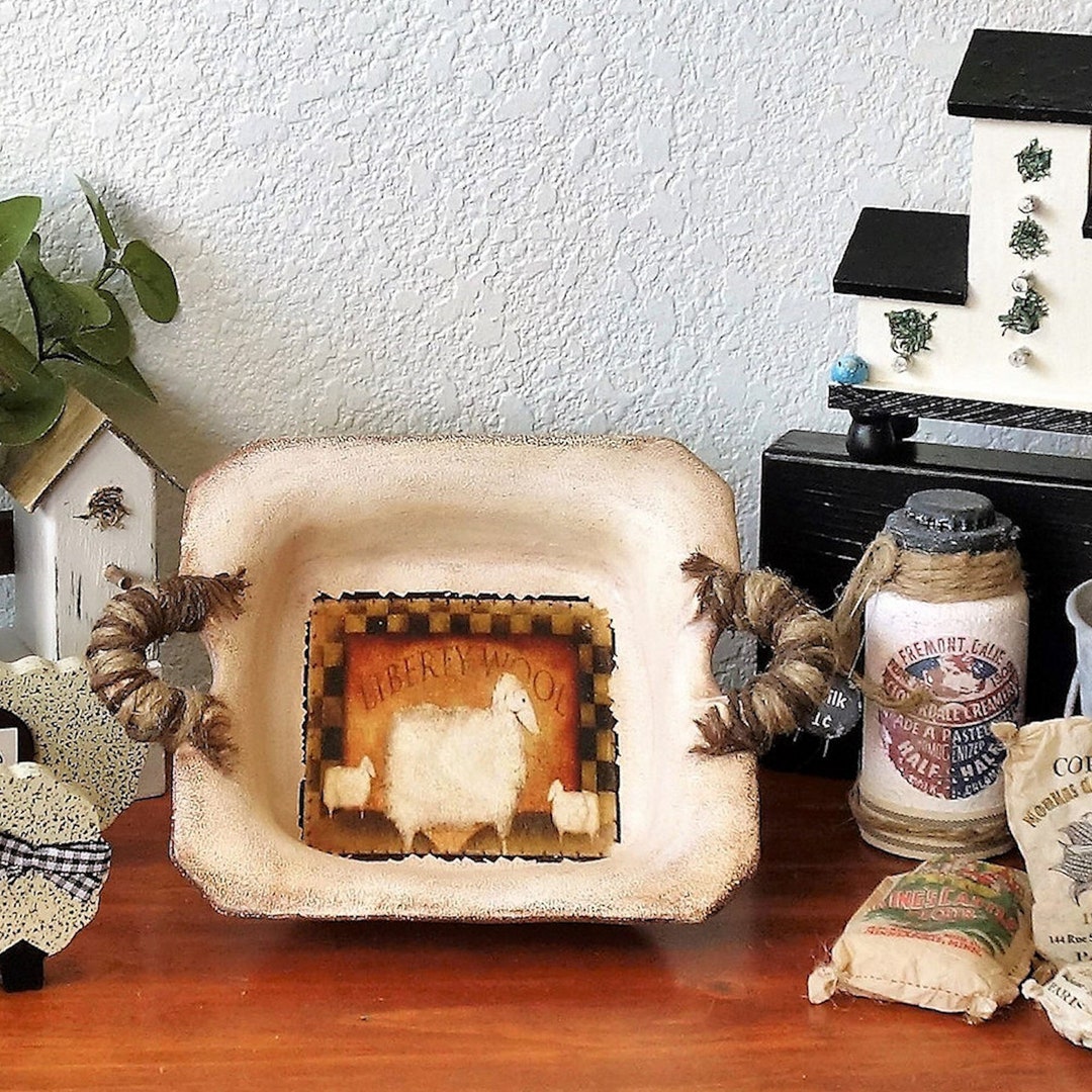 Primitive Sheep Decor, Rustic Sheep Bowl, Primitive Farmhouse Dough ...