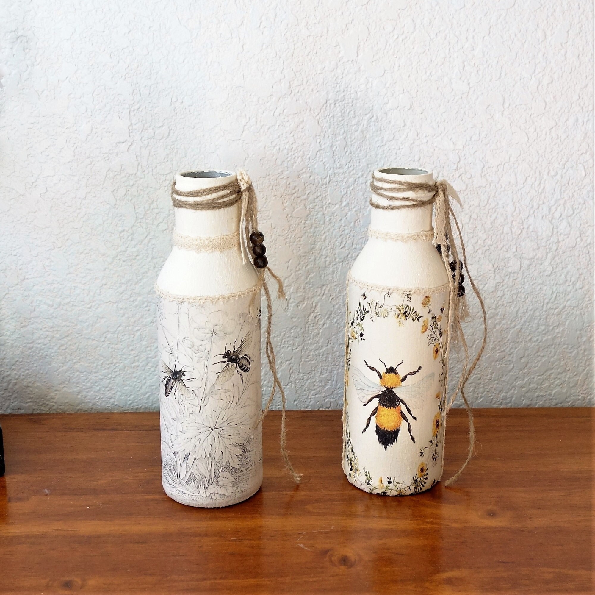 Rustic Honey Bee Decor Set/2 Primitive Bumble Bee Vase - Etsy